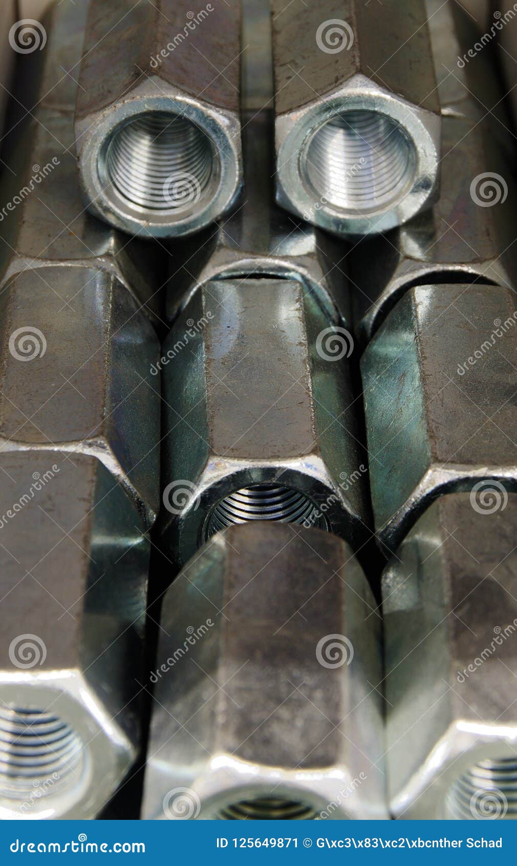 Hexagonal Threaded Sleeves in Galvanized Design Stock Image - Image of ...