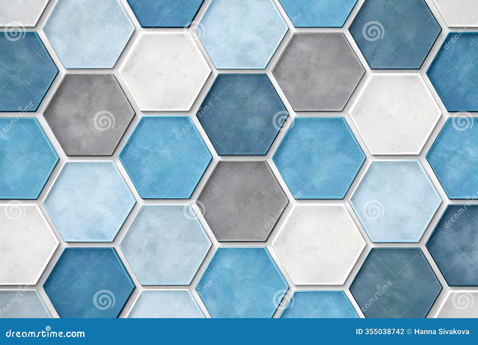 Hexagonal Tile Pattern in Various Shades of Blue and Gray Creating a ...