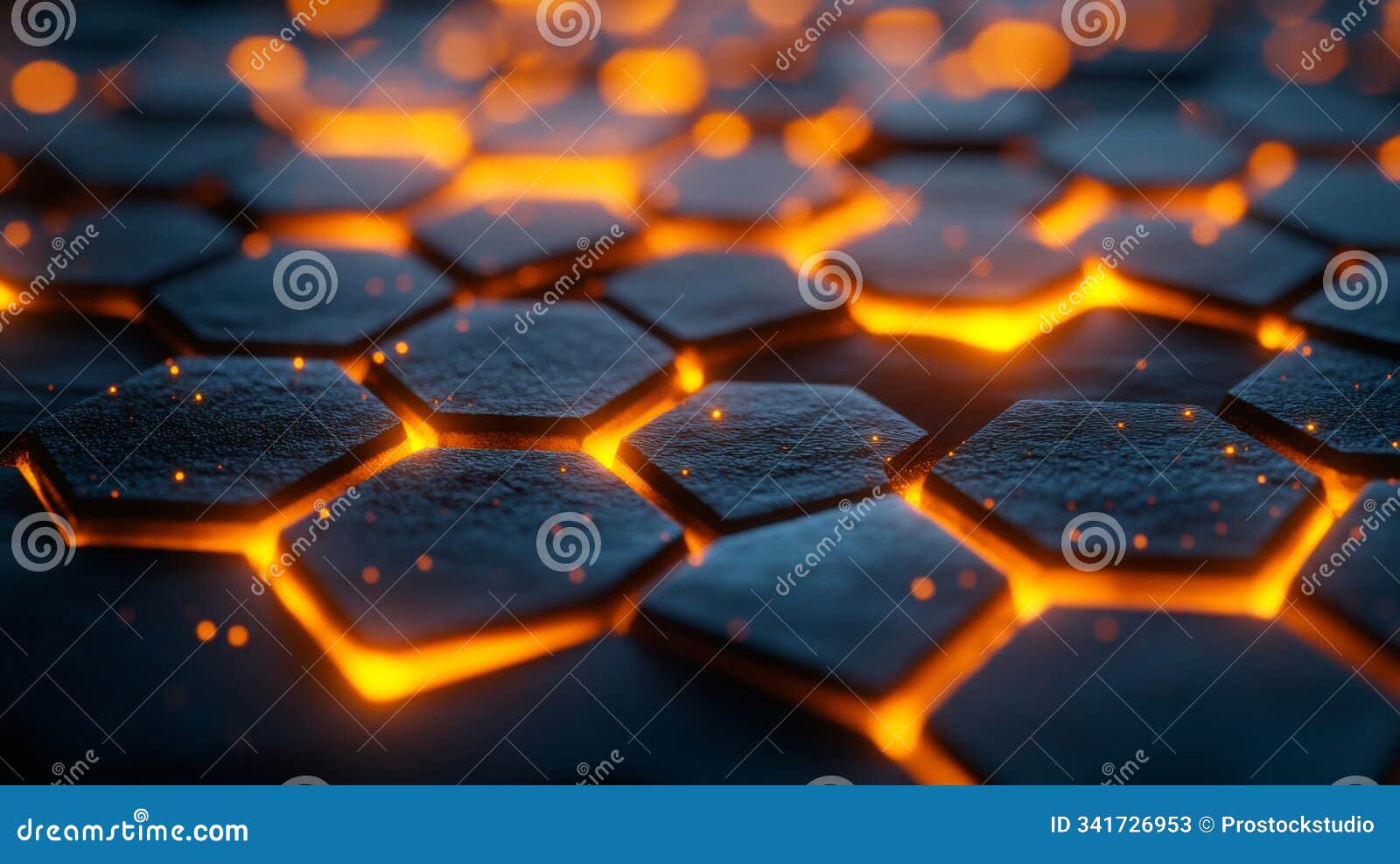 Hexagonal Tiles Glowing with Molten Orange Light Create a Striking ...