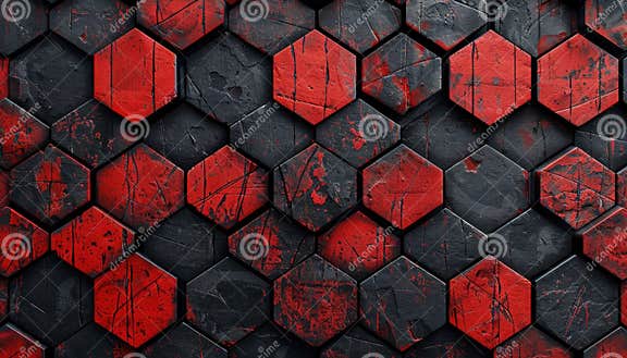 Abstract Hexagonal Pattern with Red and Black Tiles on a Textured ...