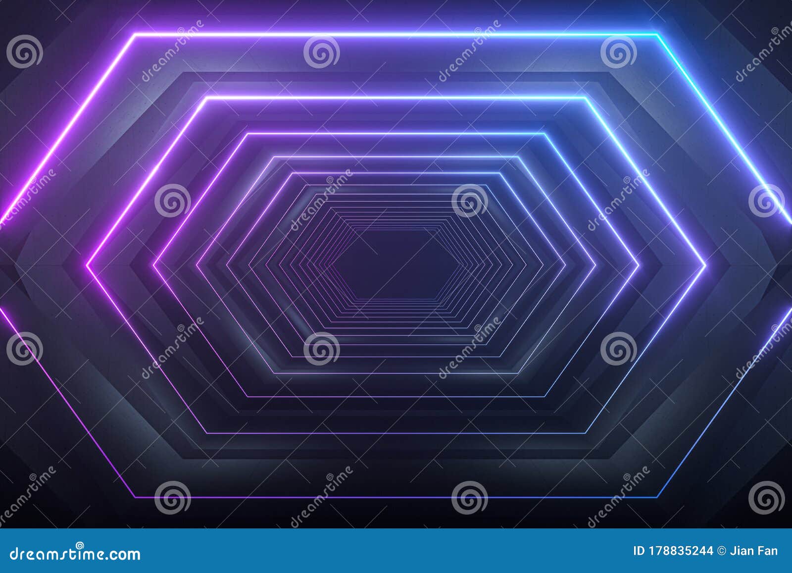 Hexagonal Tunnel with Neon Light, Modern Architecture, 3d Rendering ...