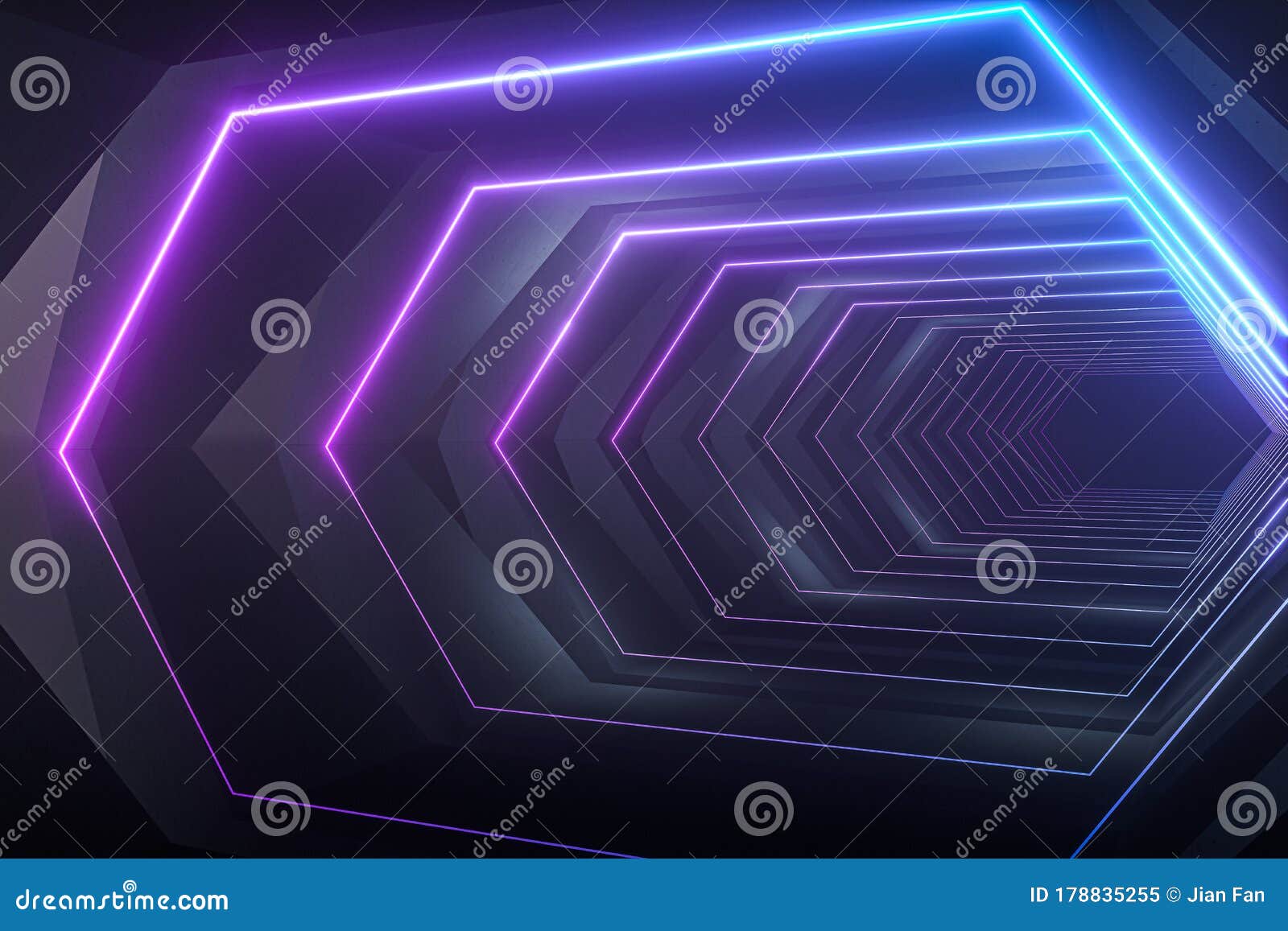 Hexagonal Tunnel with Neon Light, Modern Architecture, 3d Rendering ...