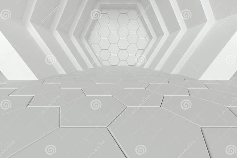 Hexagonal Tunnel Space with Hexagon Cubes, 3d Rendering Stock Illustration - Illustration of ...