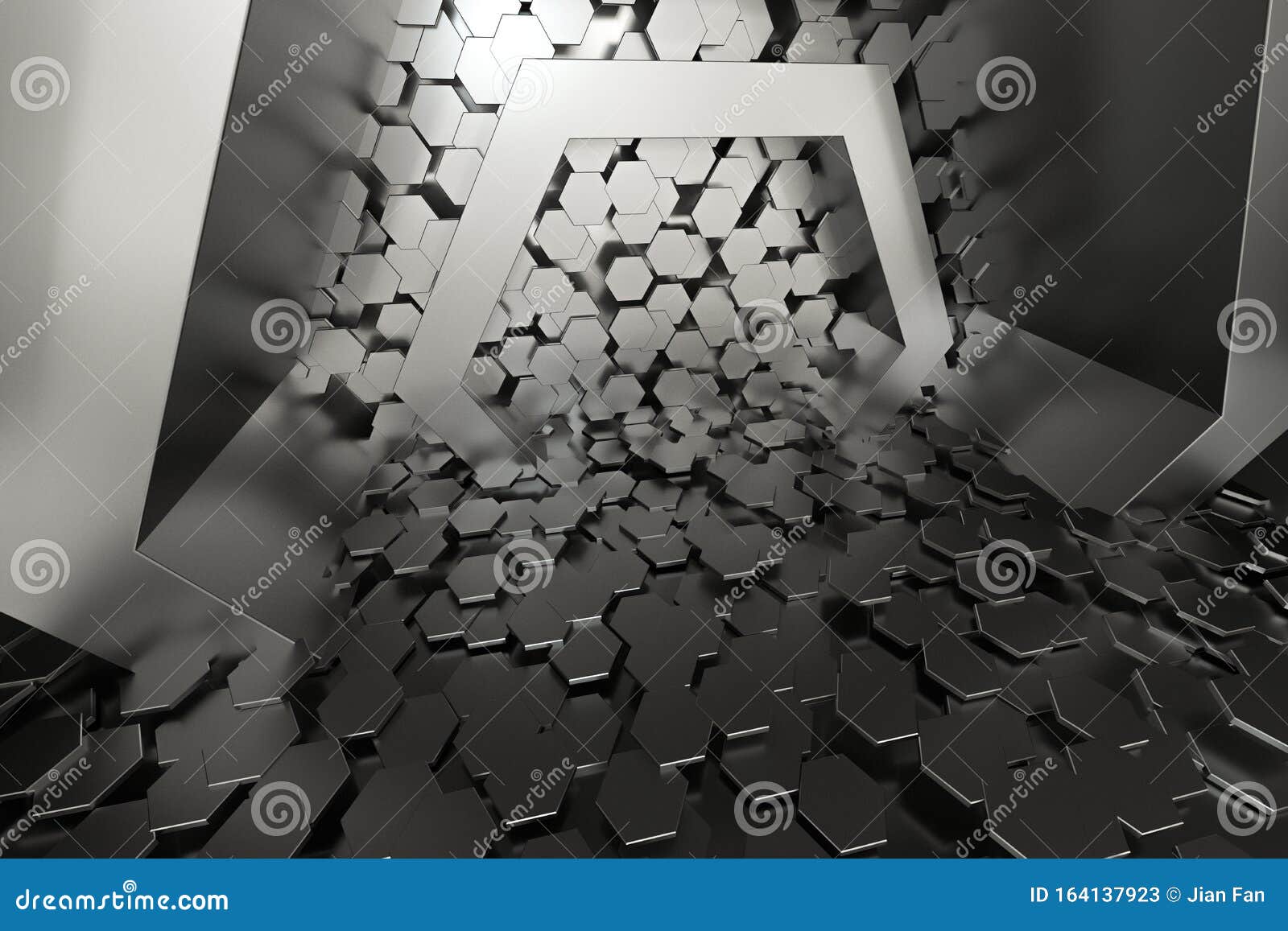 Hexagonal Tunnel Space with Hexagon Cubes, 3d Rendering Stock ...