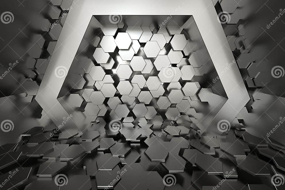Hexagonal Tunnel Space with Hexagon Cubes, 3d Rendering Stock ...
