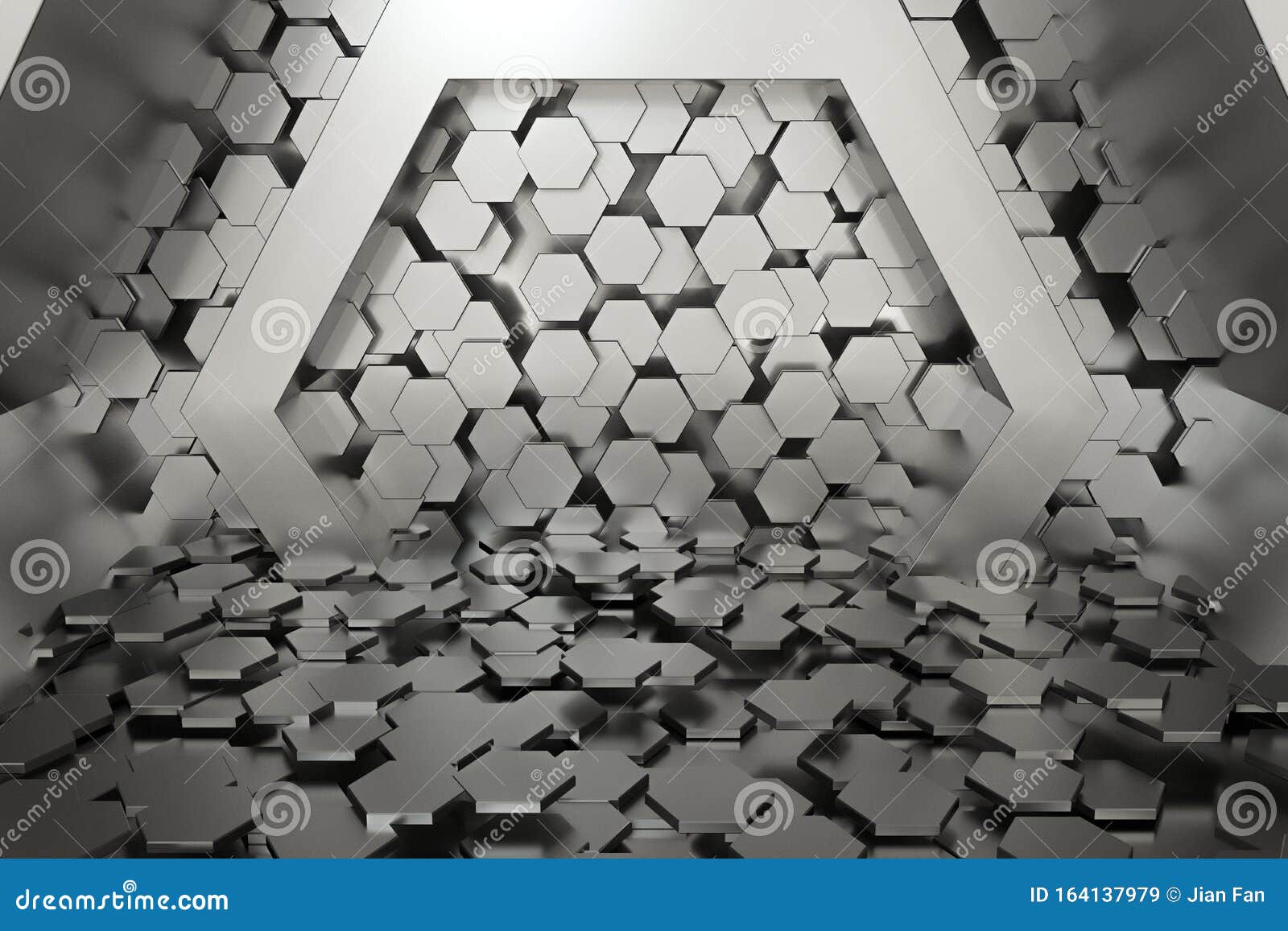 Hexagonal Tunnel Space with Hexagon Cubes, 3d Rendering Stock ...