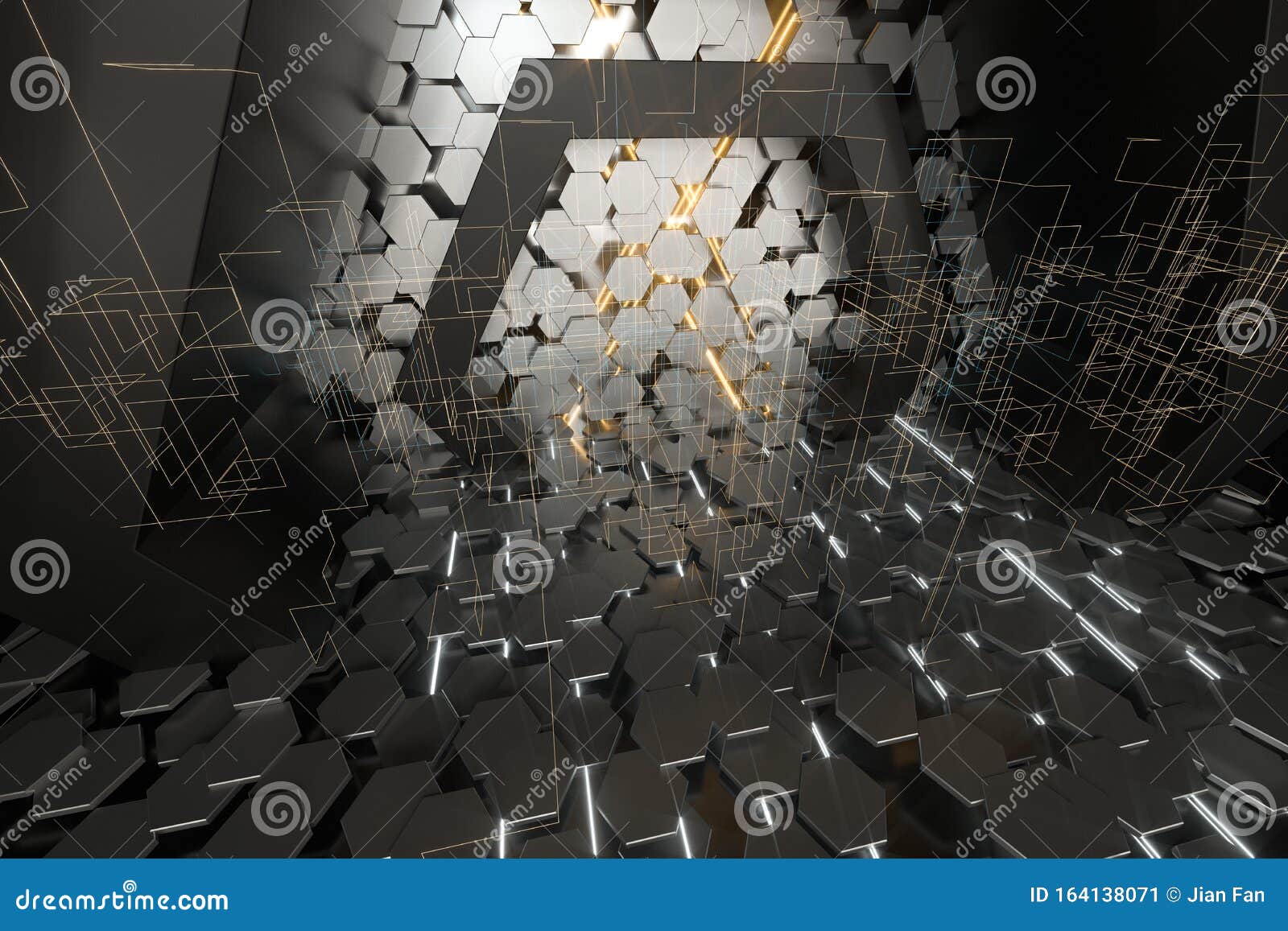 Hexagonal Tunnel Space with Hexagon Cubes, 3d Rendering Stock ...