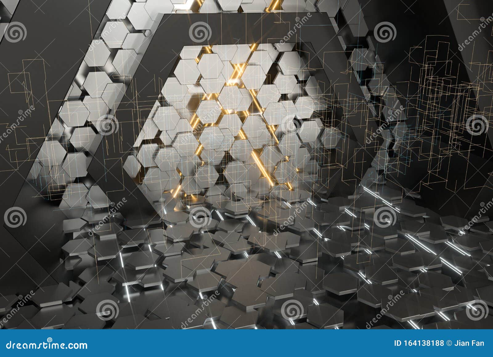 Hexagonal Tunnel Space with Hexagon Cubes, 3d Rendering Stock ...