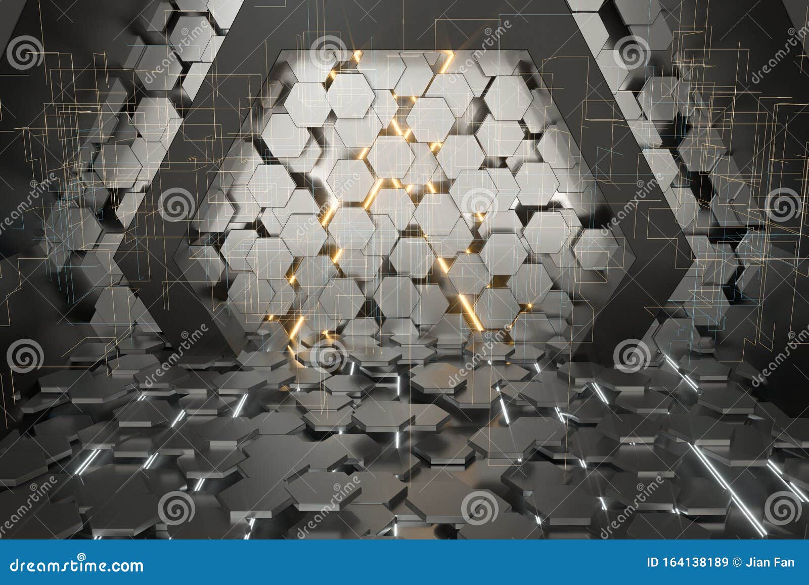 Hexagonal Tunnel Space with Hexagon Cubes, 3d Rendering Stock ...