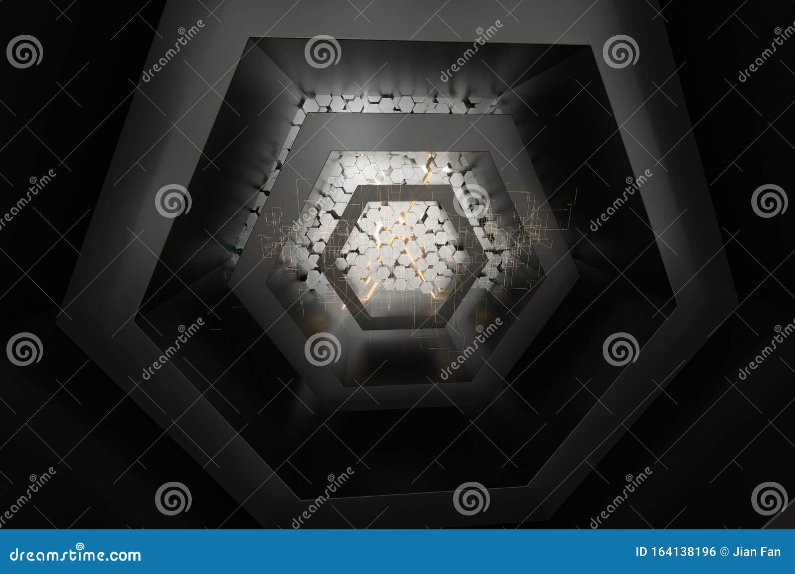 Hexagonal Tunnel Space with Hexagon Cubes, 3d Rendering Stock ...