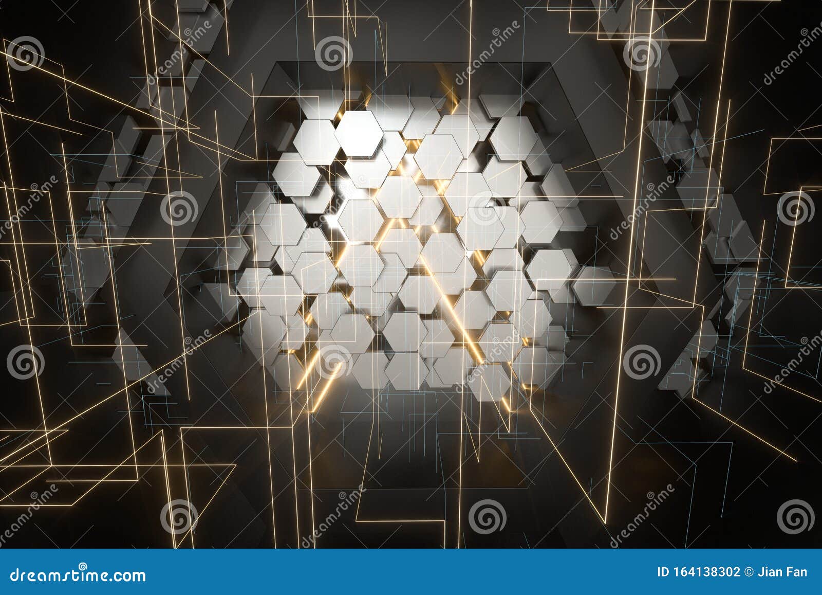 Hexagonal Tunnel Space with Hexagon Cubes, 3d Rendering Stock ...