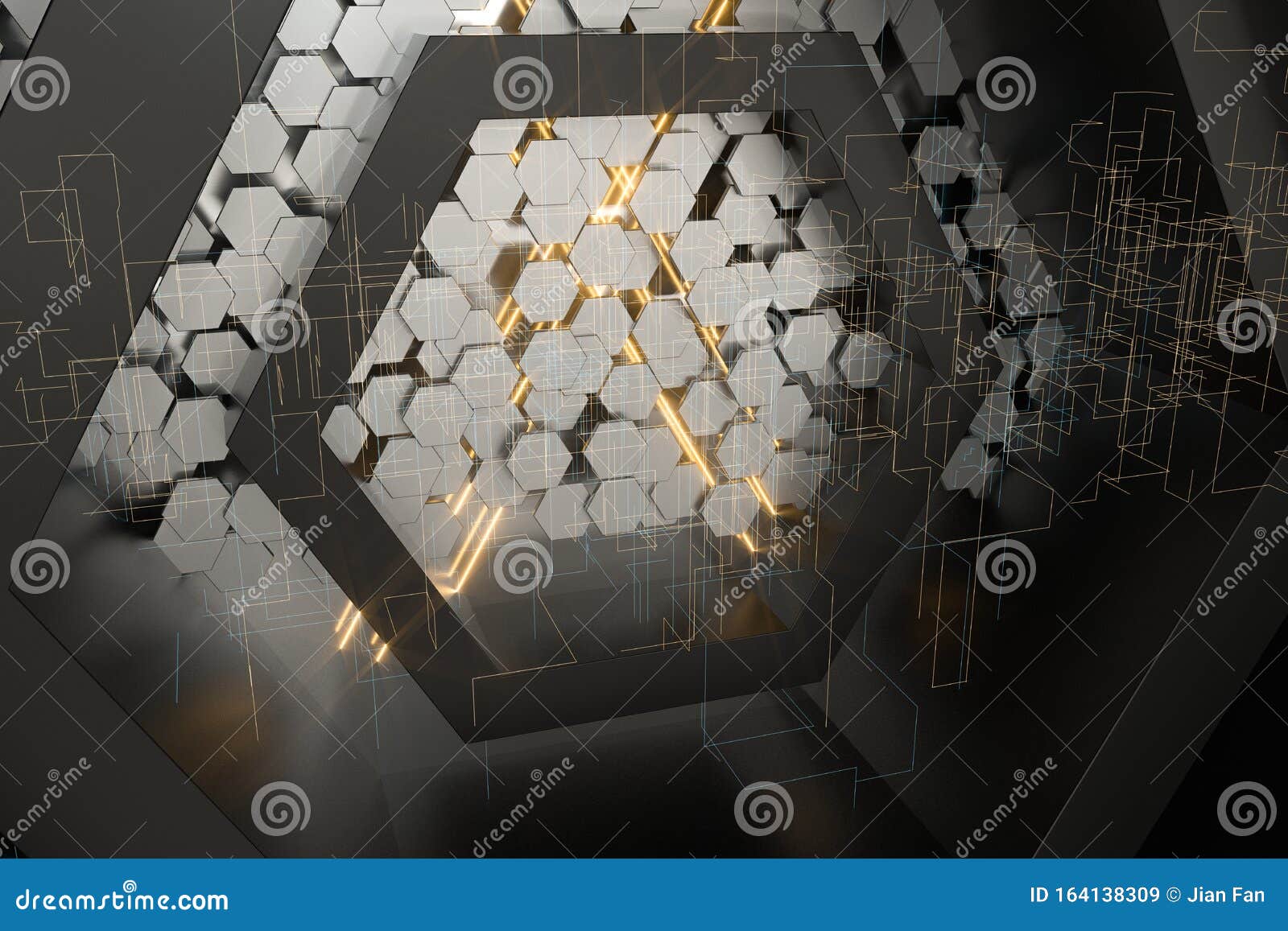 Hexagonal Tunnel Space with Hexagon Cubes, 3d Rendering Stock ...