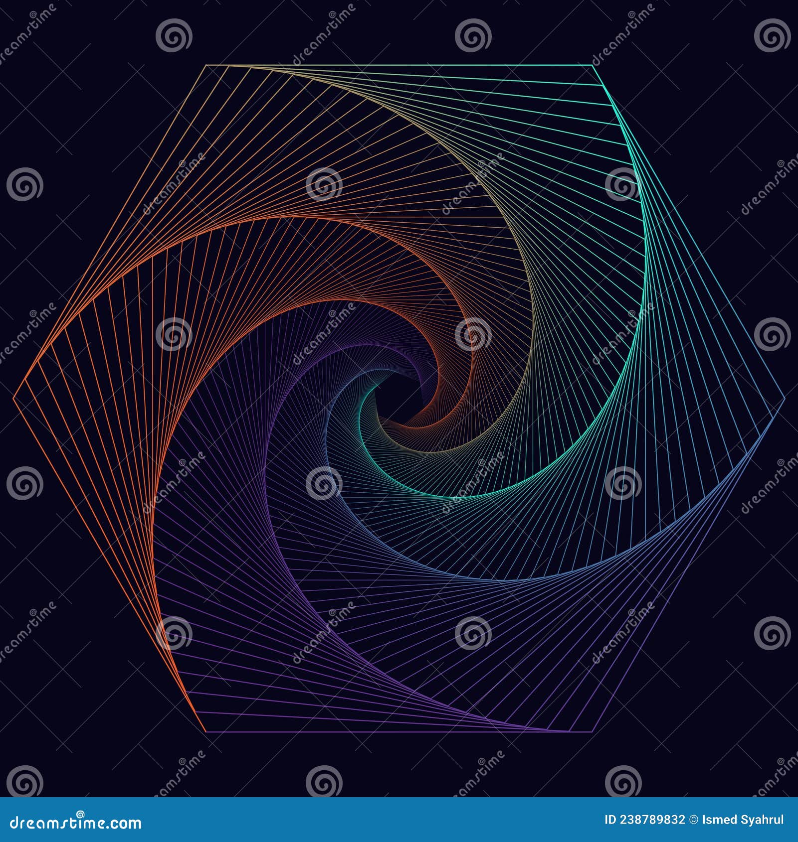 Hexagonal Vortex Line Art Style. Centered Moving Spiral Lines Stock ...