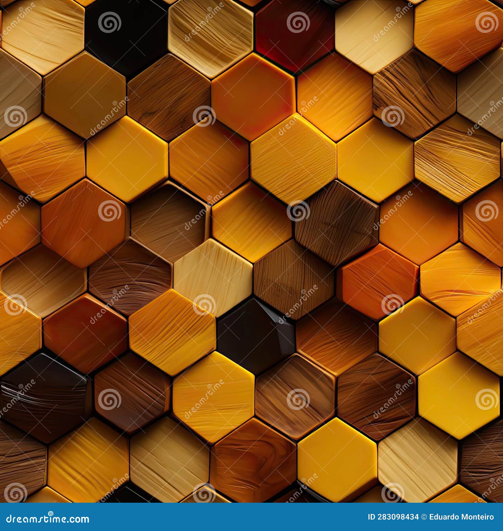 Hexagonal Wallpaper with Yellow Wood Texture and Colorful Layered Forms ...
