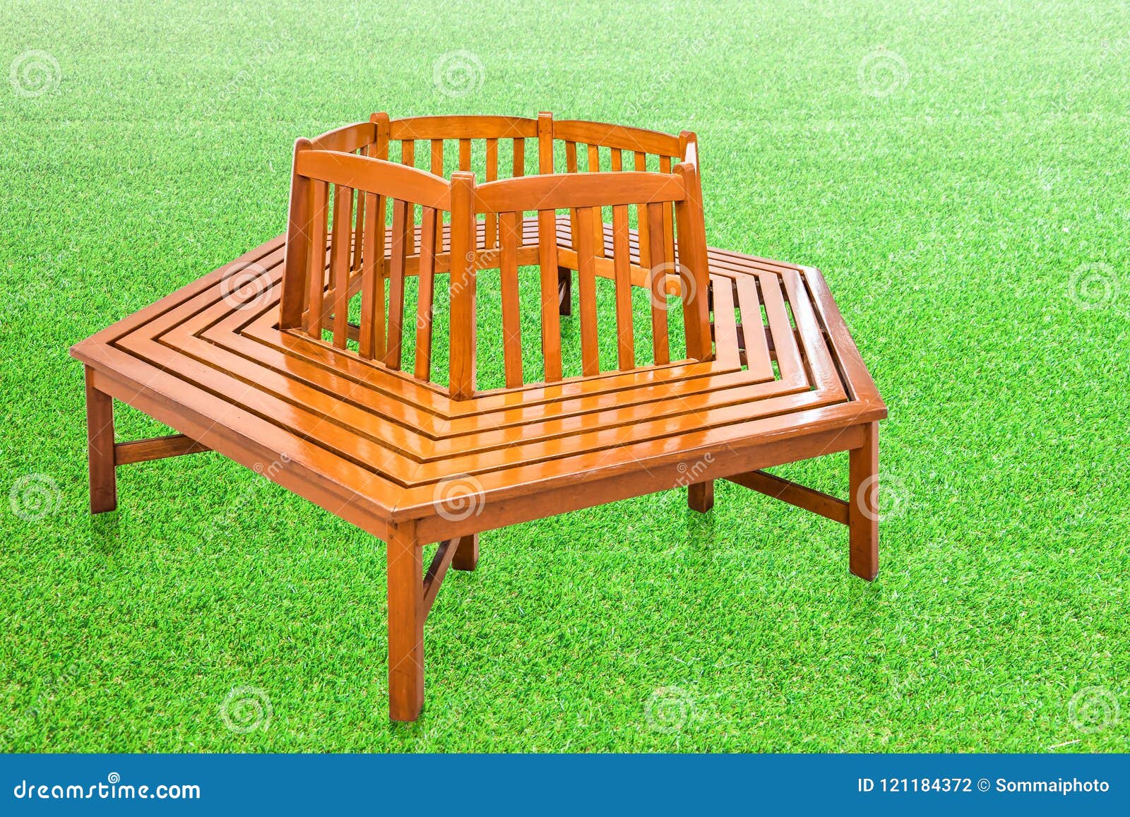 Hexagonal wooden seat stock photo. Image of yard, deck - 121184372