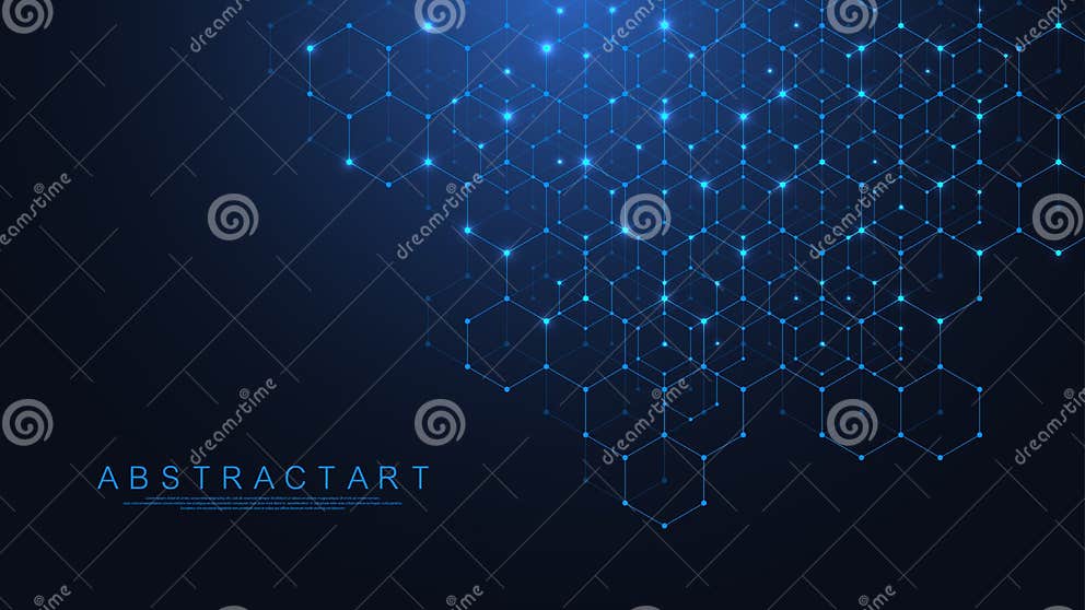 Hexagons Abstract Grid Background with Connected Lines and Dots. Hex Digital Pattern with Subtle ...