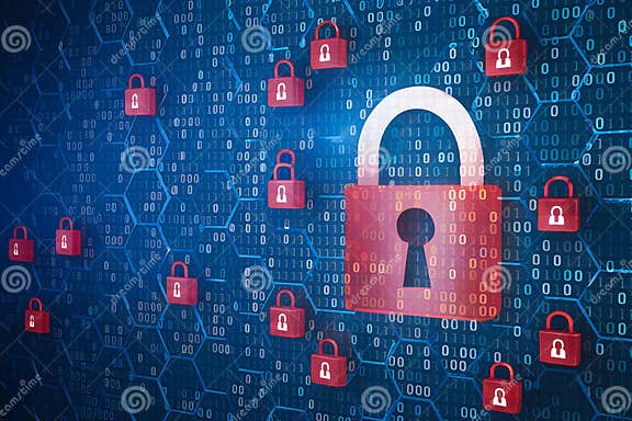 Hexagons, Binary Numbers, and Red Padlocks Symbolize Digital Security ...
