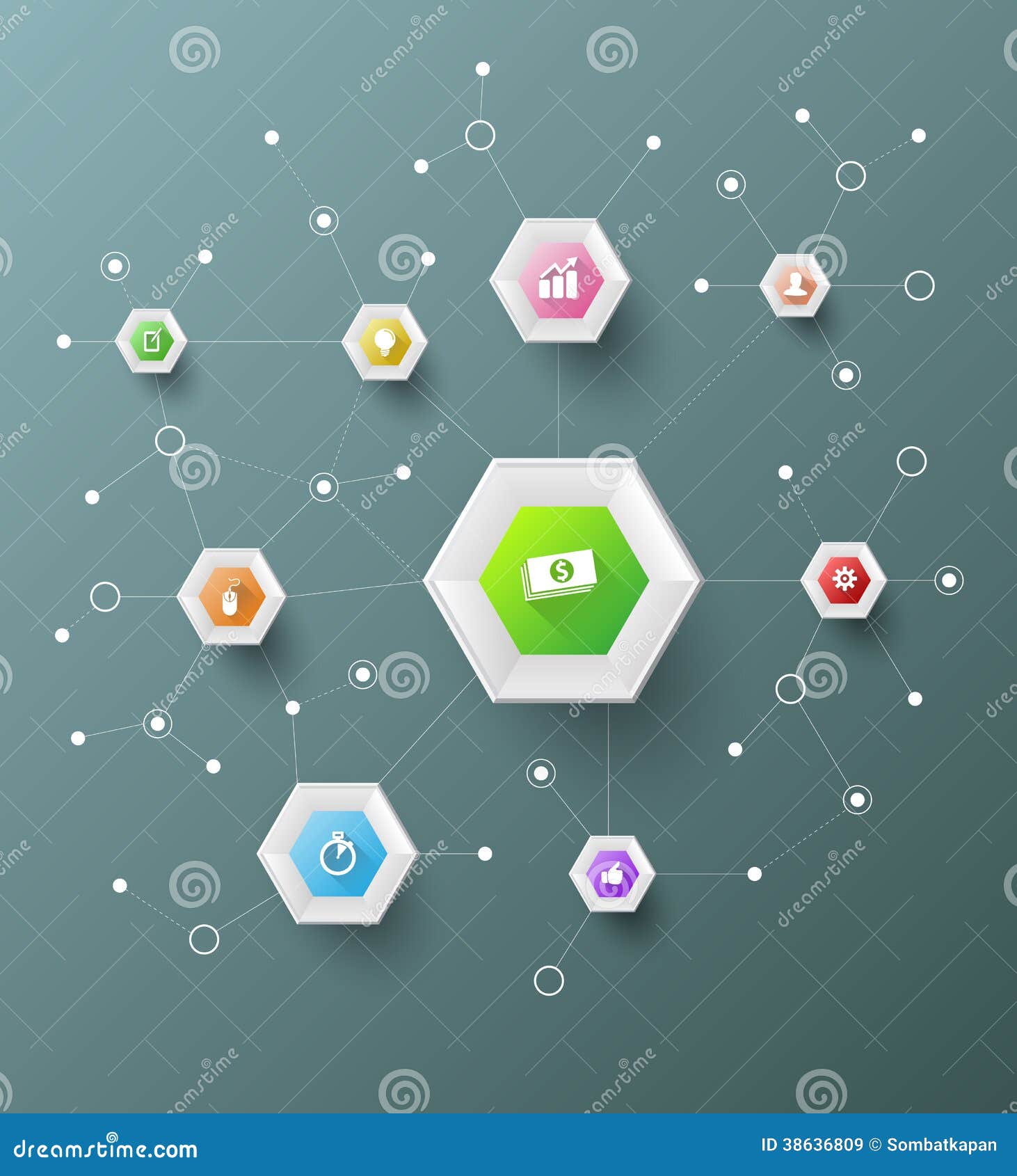 Hexagons connection. stock vector. Illustration of internet - 38636809