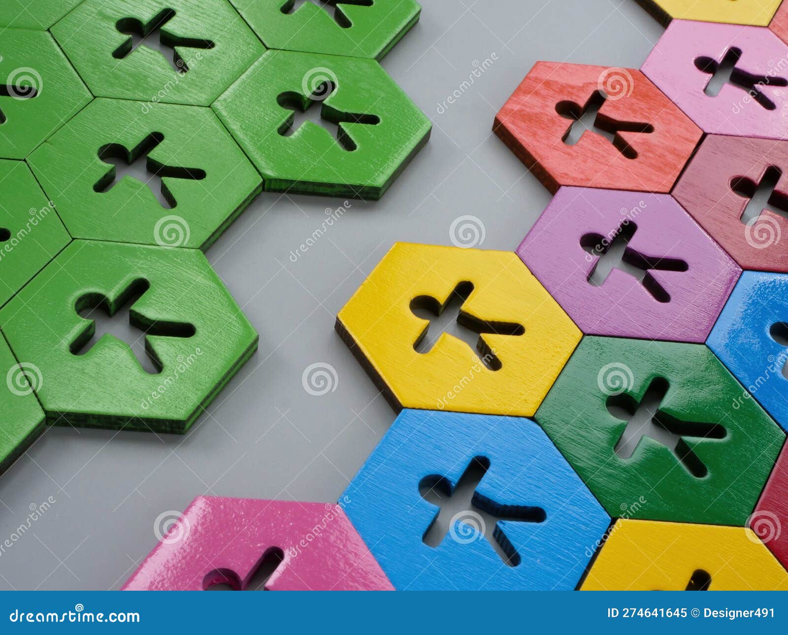 Hexagons with Figures of the Same Color and Multi-colored As a Symbol ...
