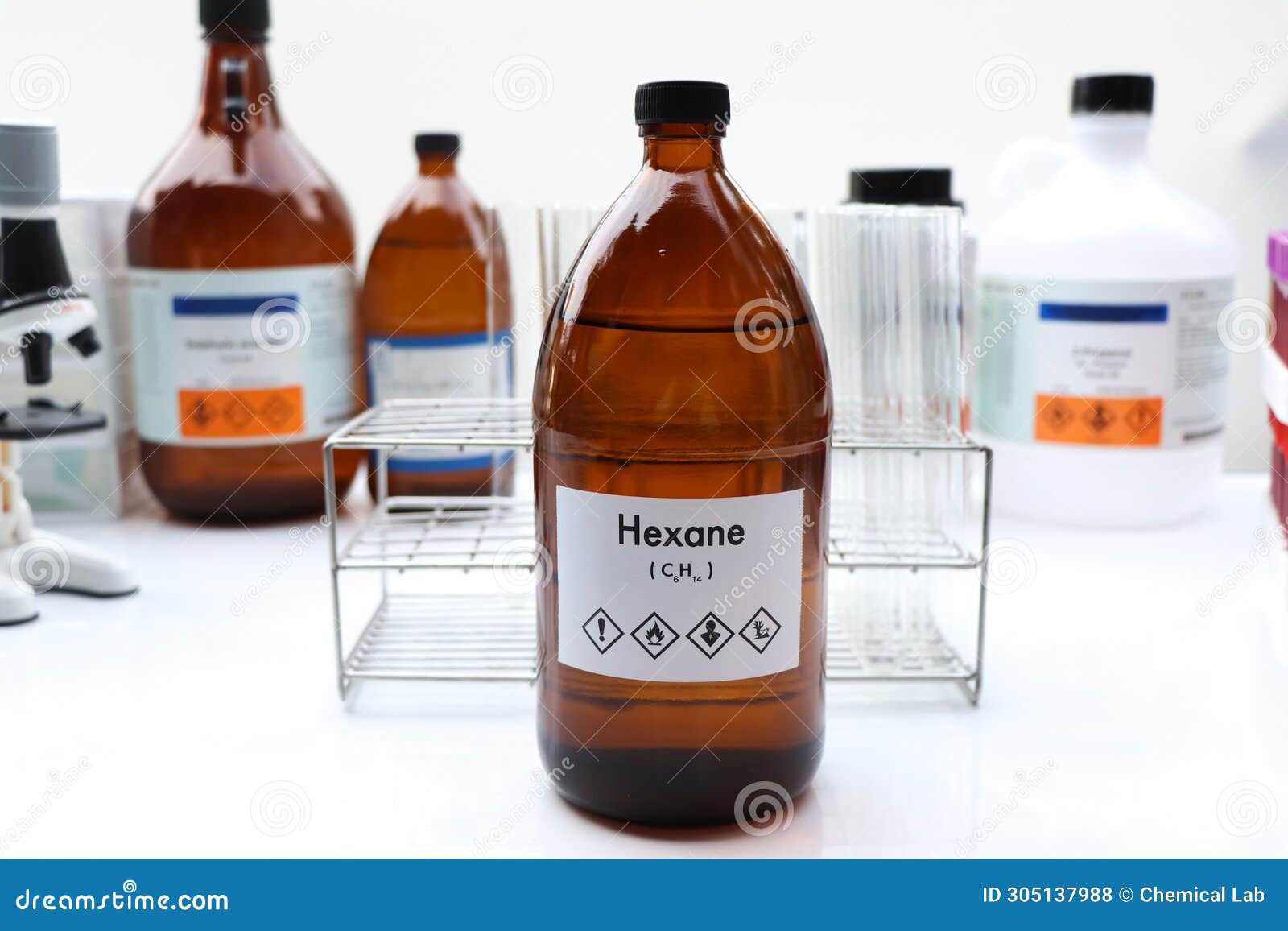 Hexane in Bottle , Chemical in the Laboratory and Industry Stock Photo ...