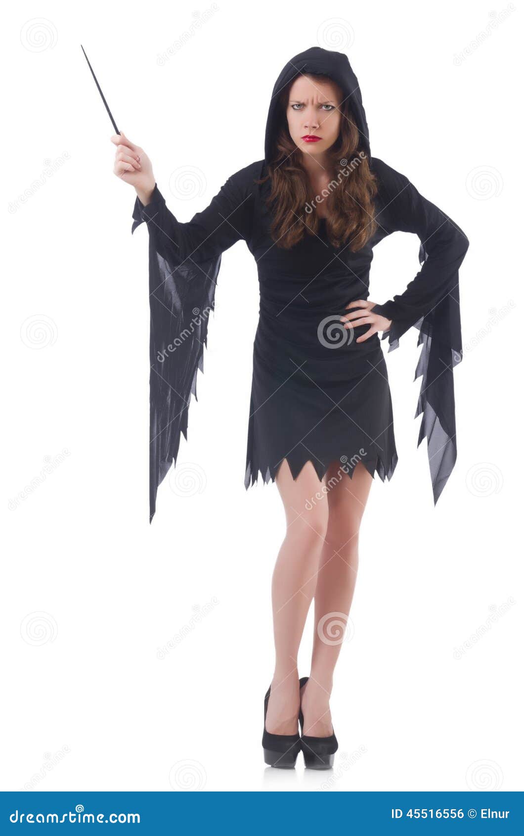 Hexe Mit Dem Magischen Stab Lokalisiert Stockfoto - Bild von porträt ...