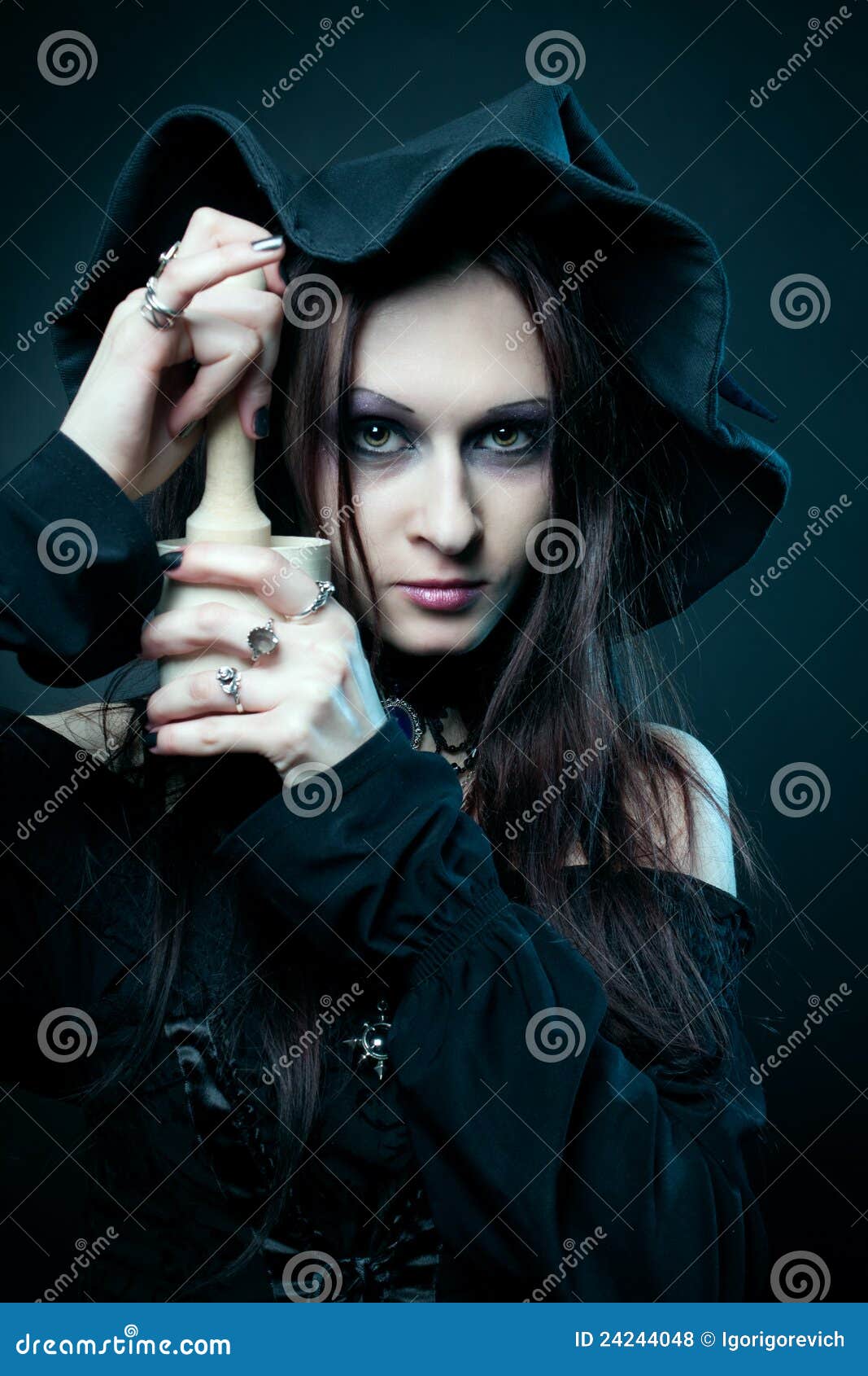 Hexe Mit Mortare Und Stampfe Stockfoto - Bild von hexe, mörtel: 24244048