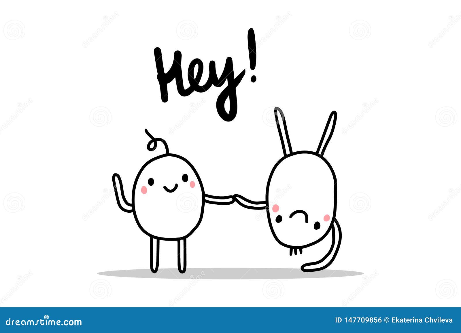 Hey Hand Drawn Vector Illustration with Two Cartoon Active Men ...