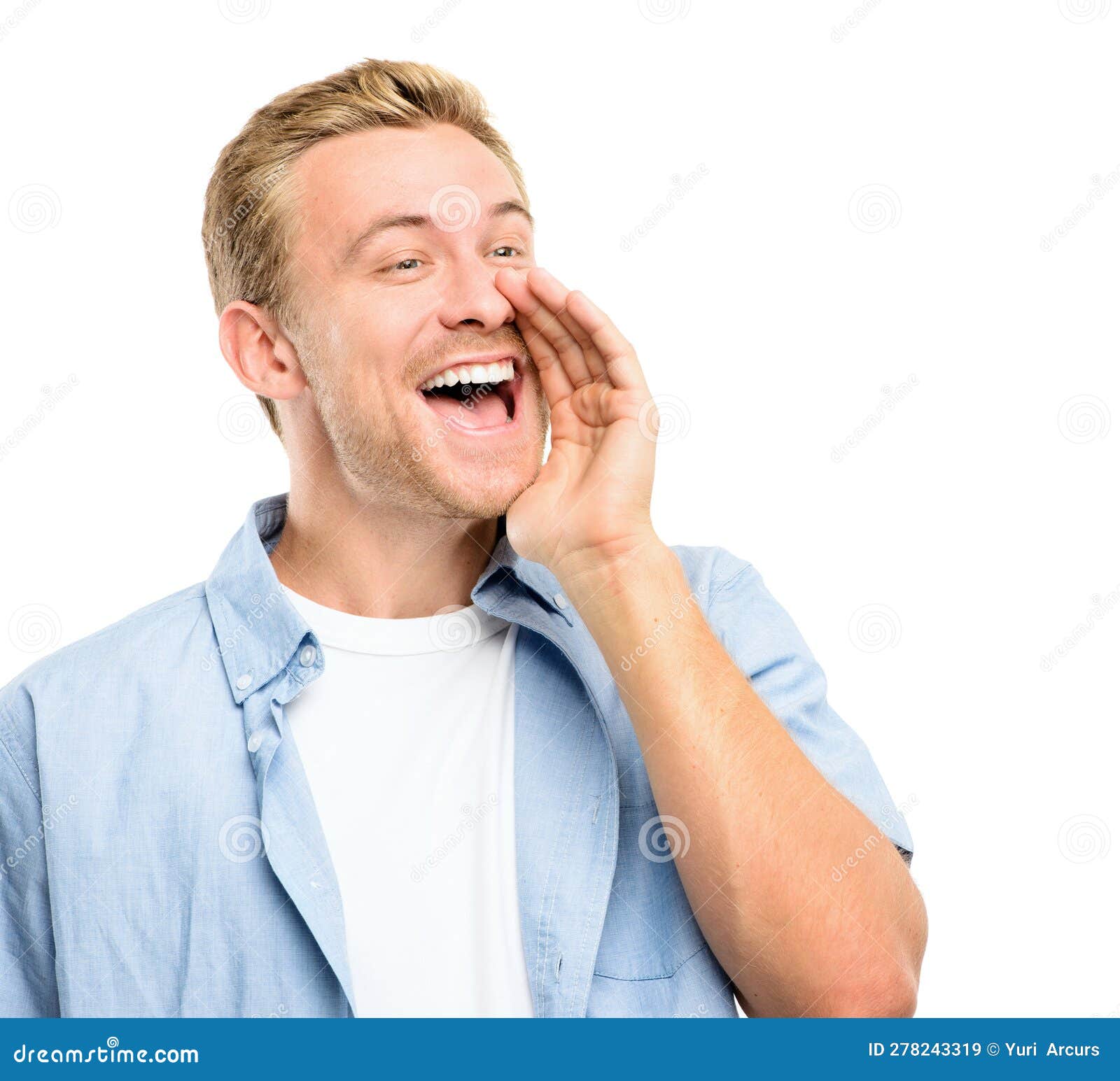 Hey, Listen Up. a Handsome Young Man Standing Alone in the Studio and ...