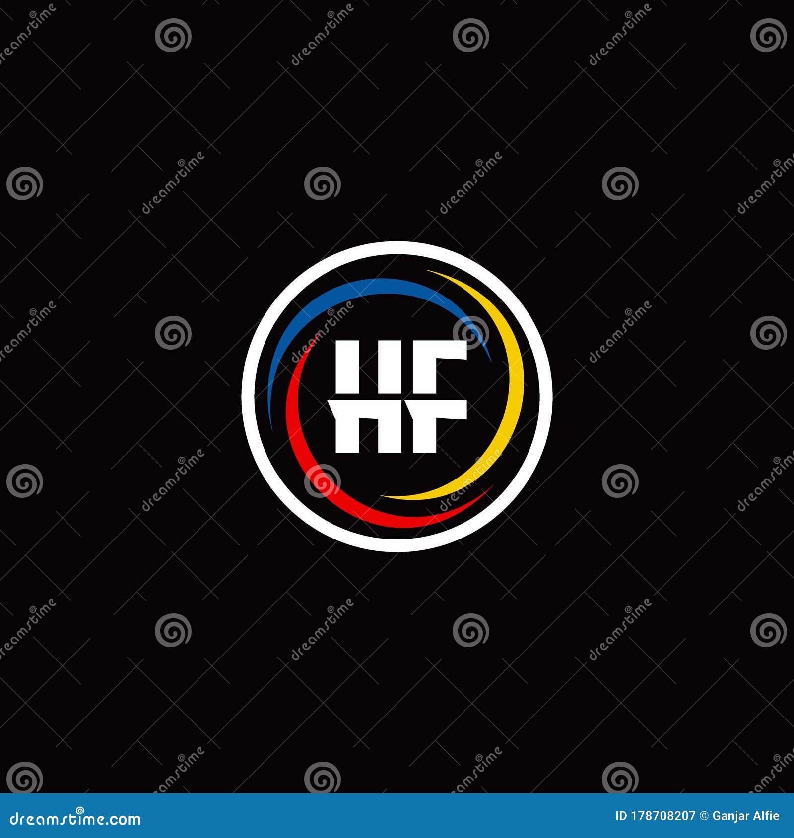HF Monogram Logo Isolated on Circle Shape with 3 Slash Colors Rounded ...