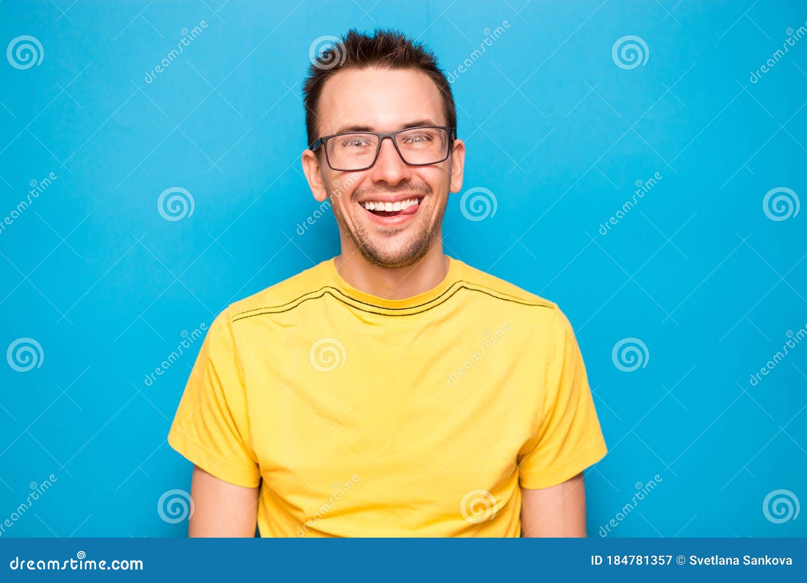 Hfppe Portrait Of Handsome Young Man In Glasses And Yellow T Shirt