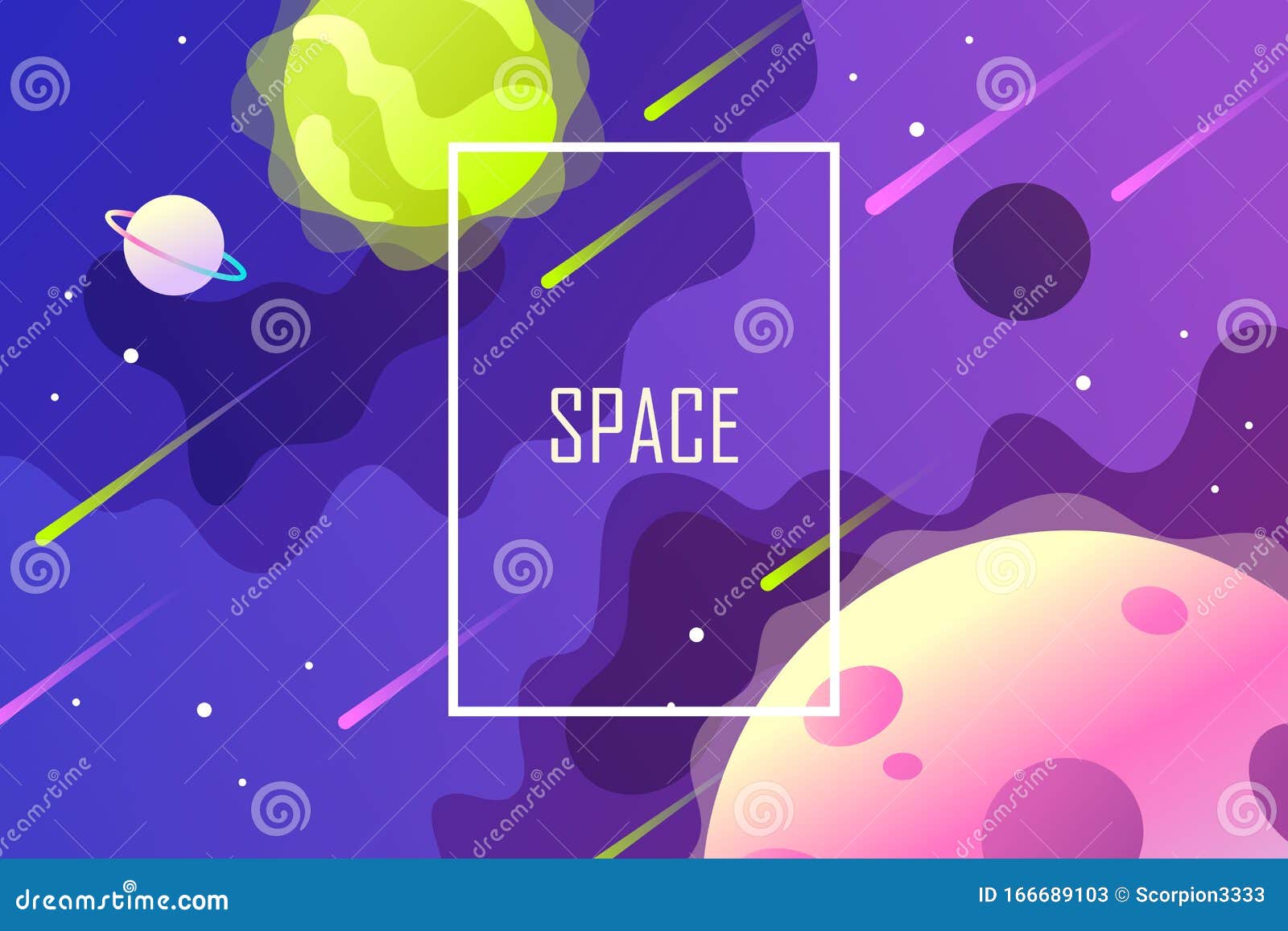 Horizontal Space Background with Abstract Shape and Planets. Falling ...