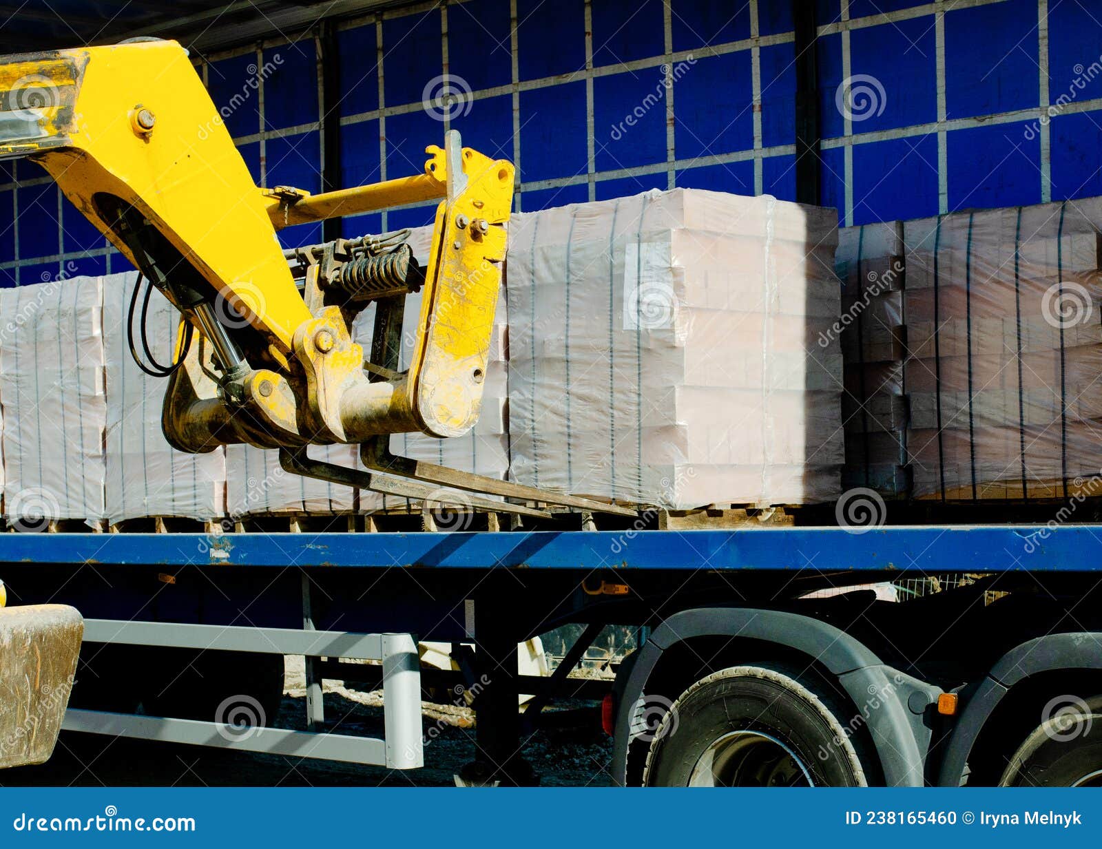 HGV Delivered Concrete Blocks on Construction Site and Telehandler ...