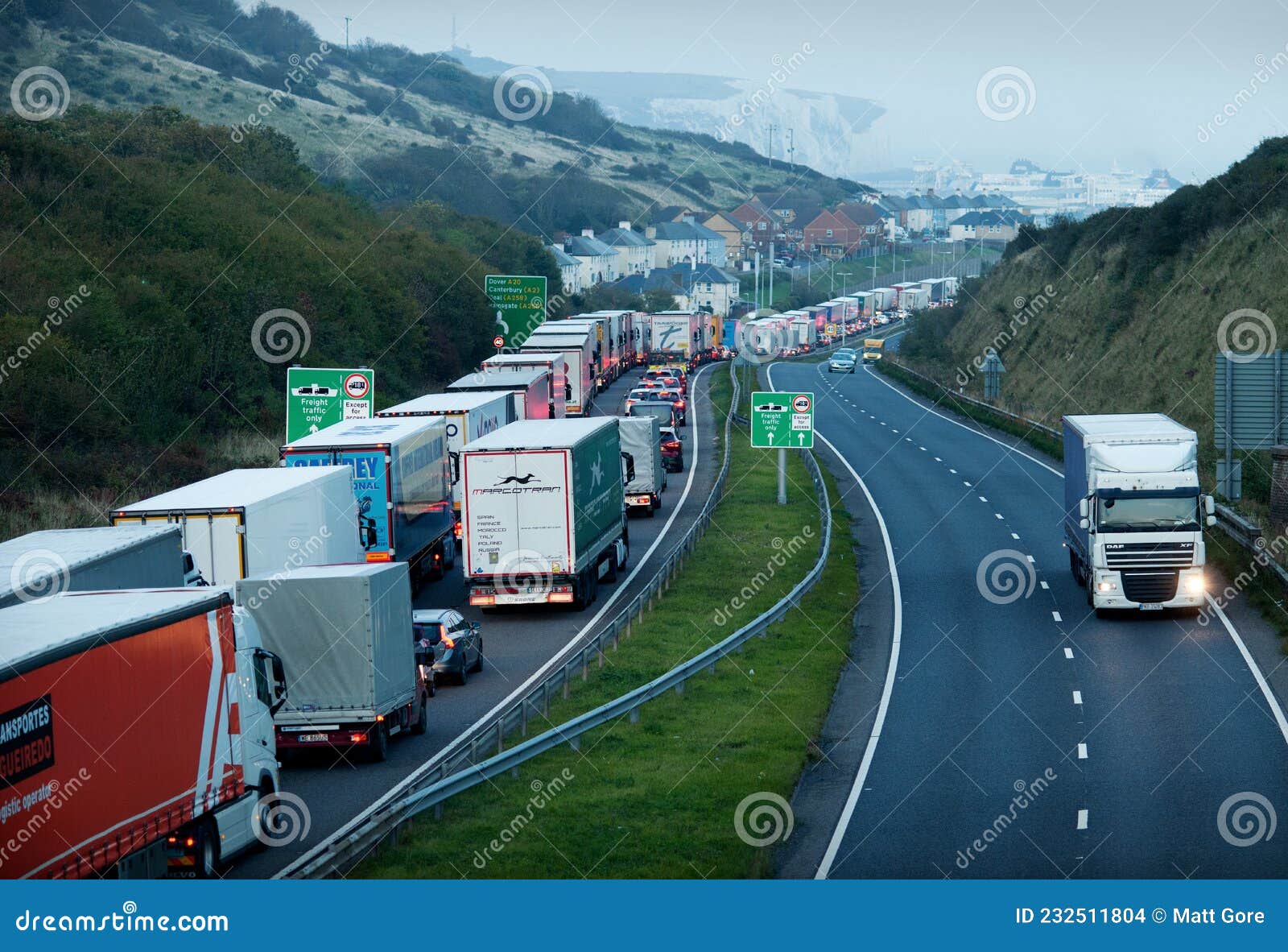 HGV Lorries Queue on the M20 Motorway Outside Dover, the U.K.s Largest ... HGV Lorries Queue on the M20 Motorway Outside Dover, the U.K.s Largest ...