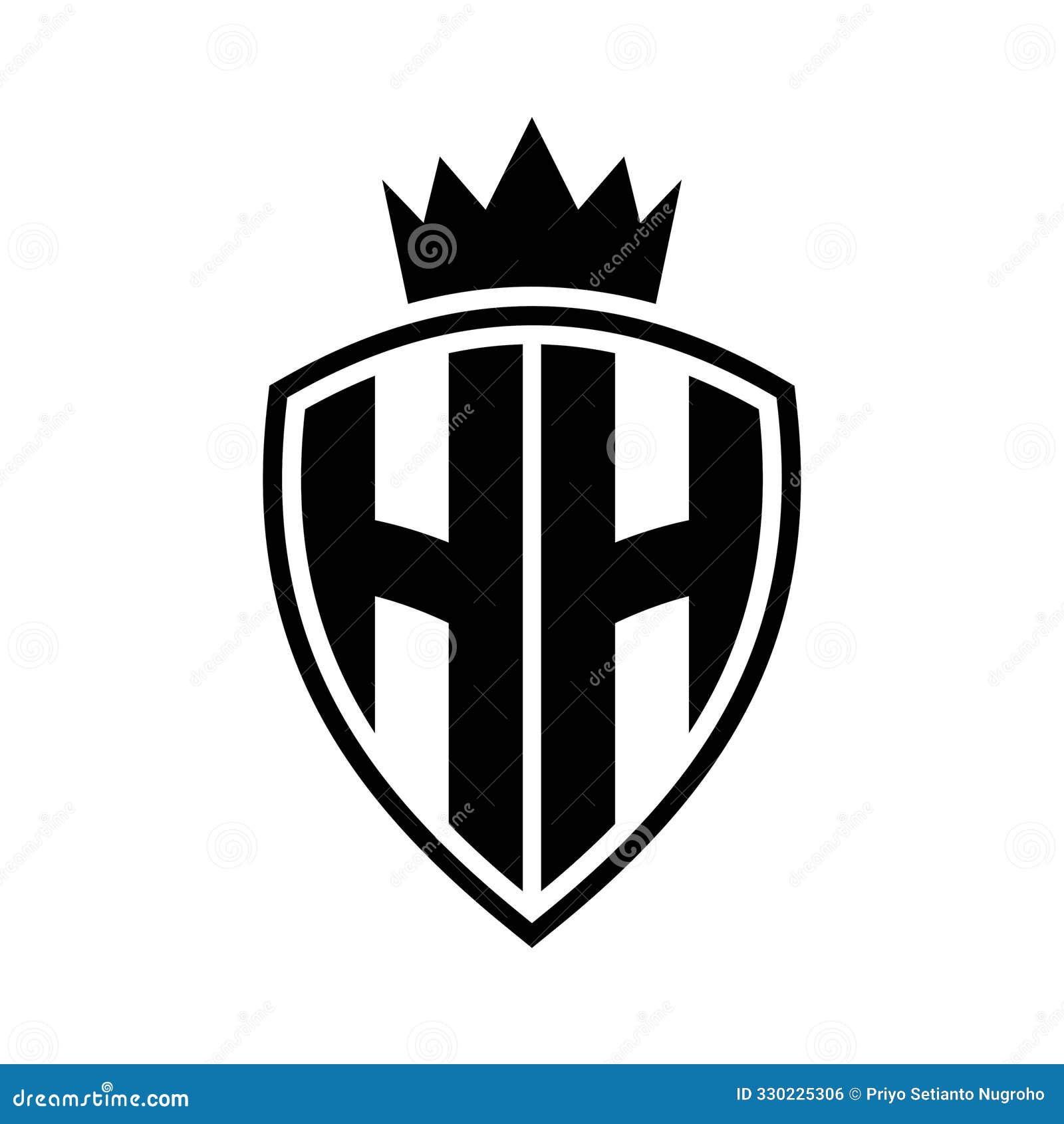 HH Letter Monogram Shield and Crown Outline Shape with Black and White ...