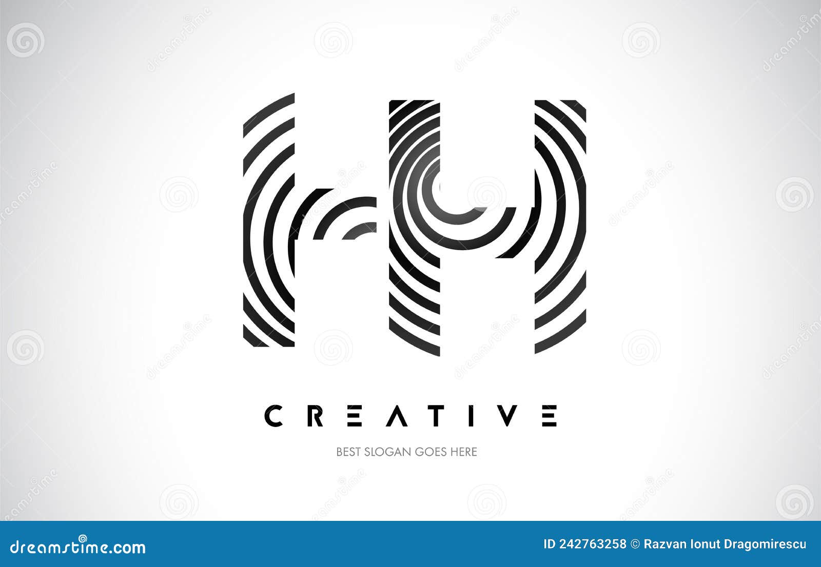 HH Lines Warp Logo Design. Letter Icon Made with Black Circular Lines ...