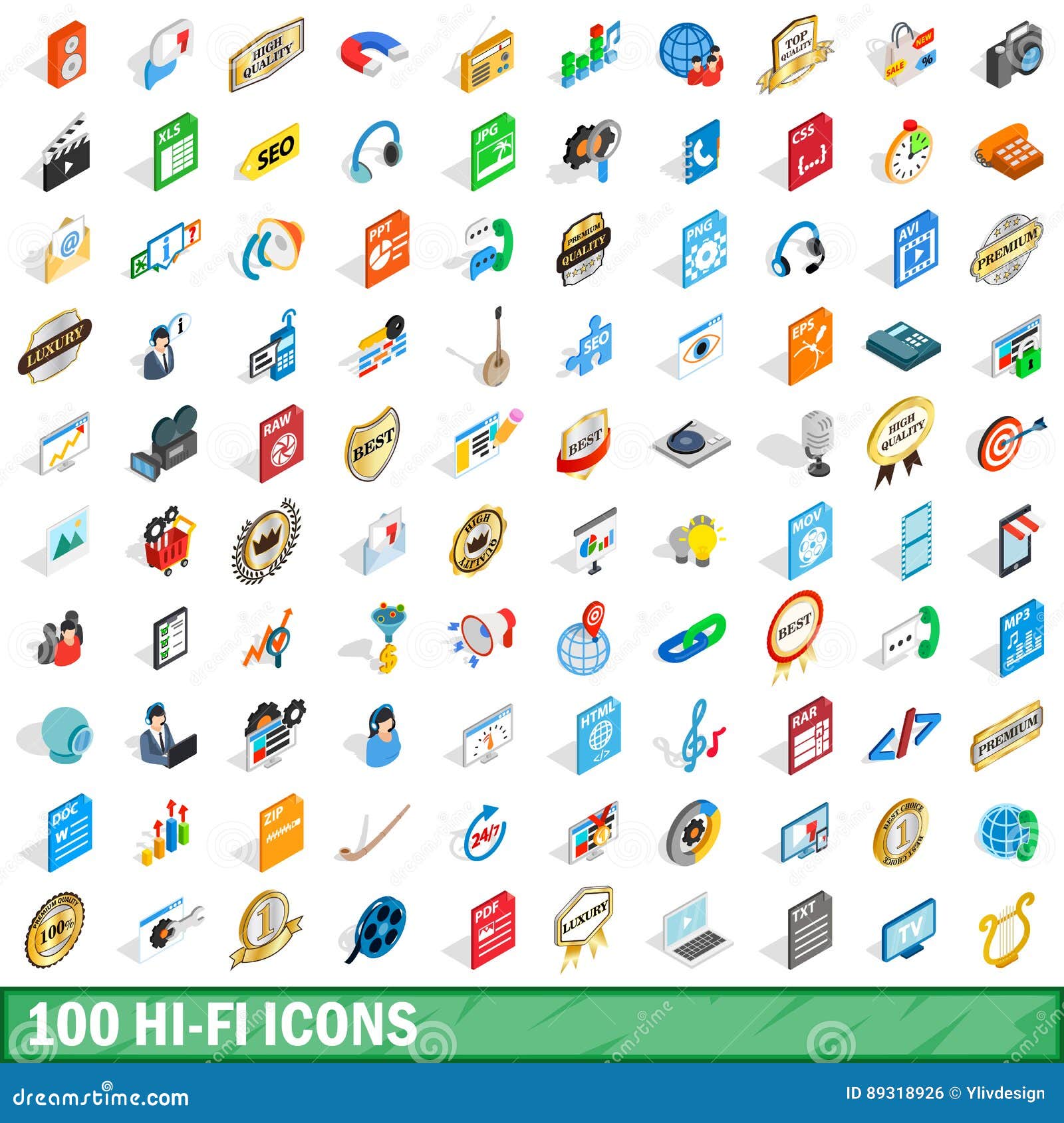 100 Hi-fi Icons Set, Isometric 3d Style Stock Vector - Illustration of ...