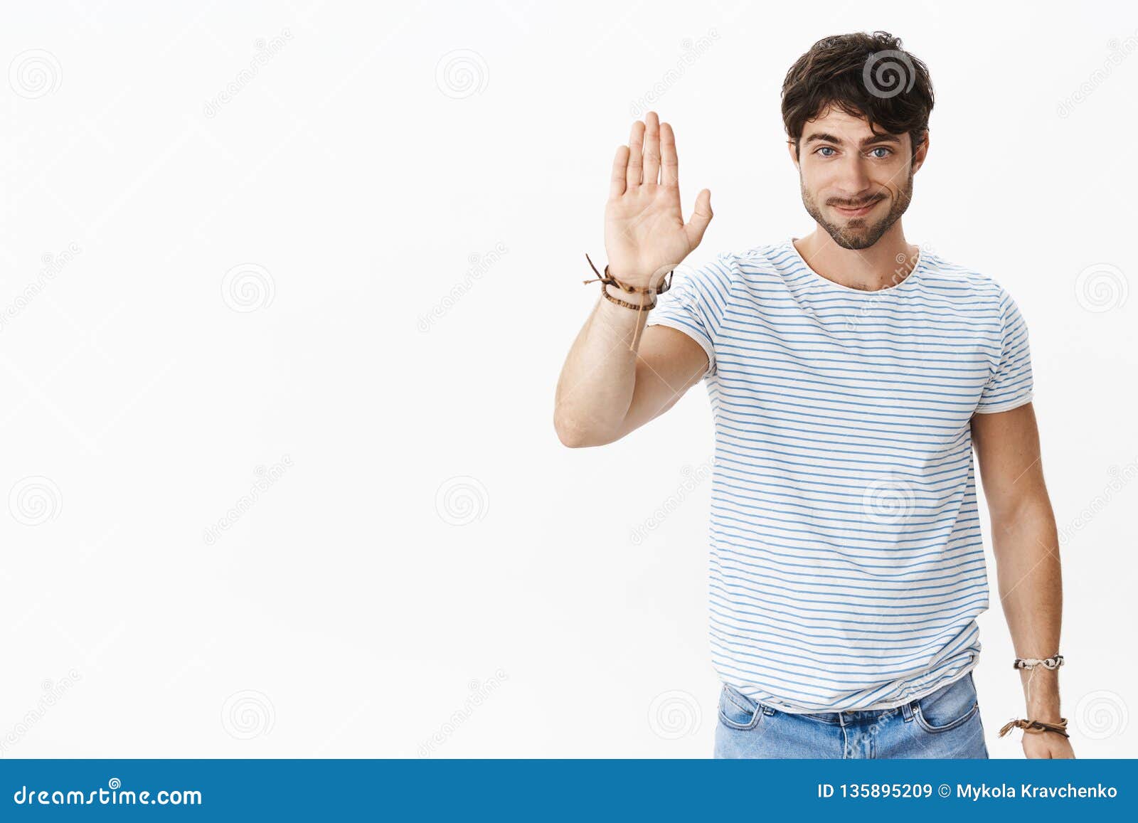 Hi Mate Give High Five Portrait Of Friendly Outgoing Good Looking