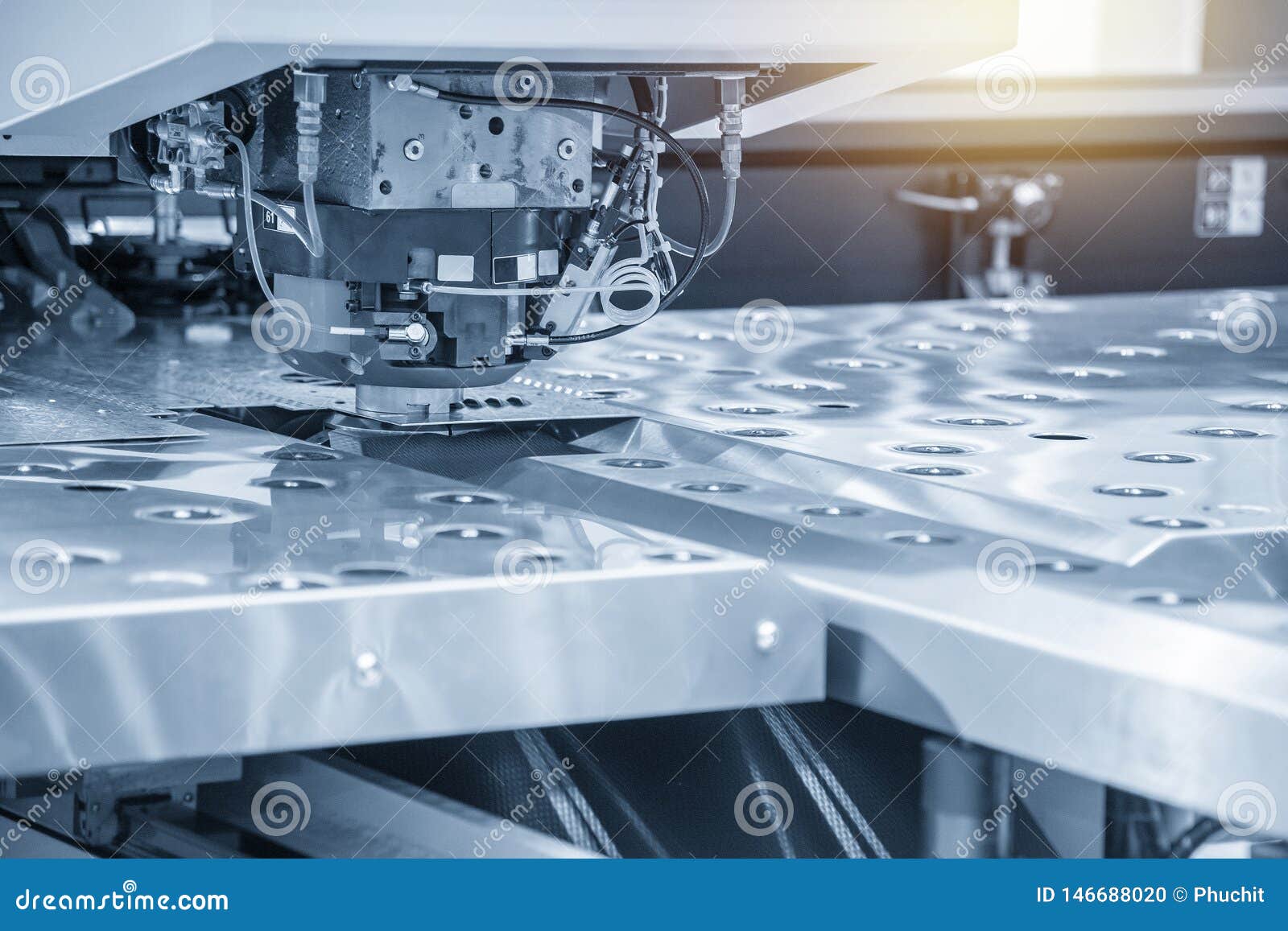 The Hi-speed CNC Punching Machine in Light Blue Scene. Stock Photo ...