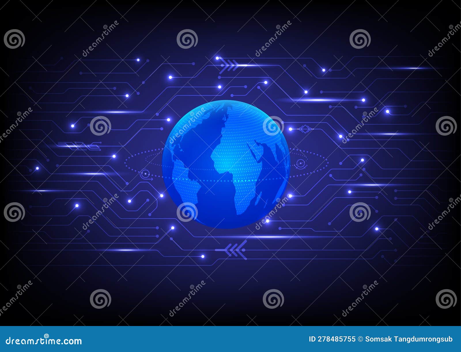 Abstract Background Blue Bright Globe Technology Has a Map on the ...