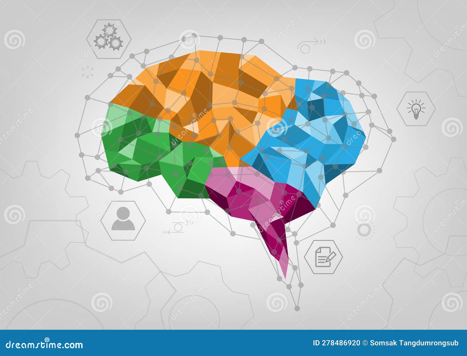 Abstract Background Brain Lopolygon Multi-colored Wireframes Linear ...