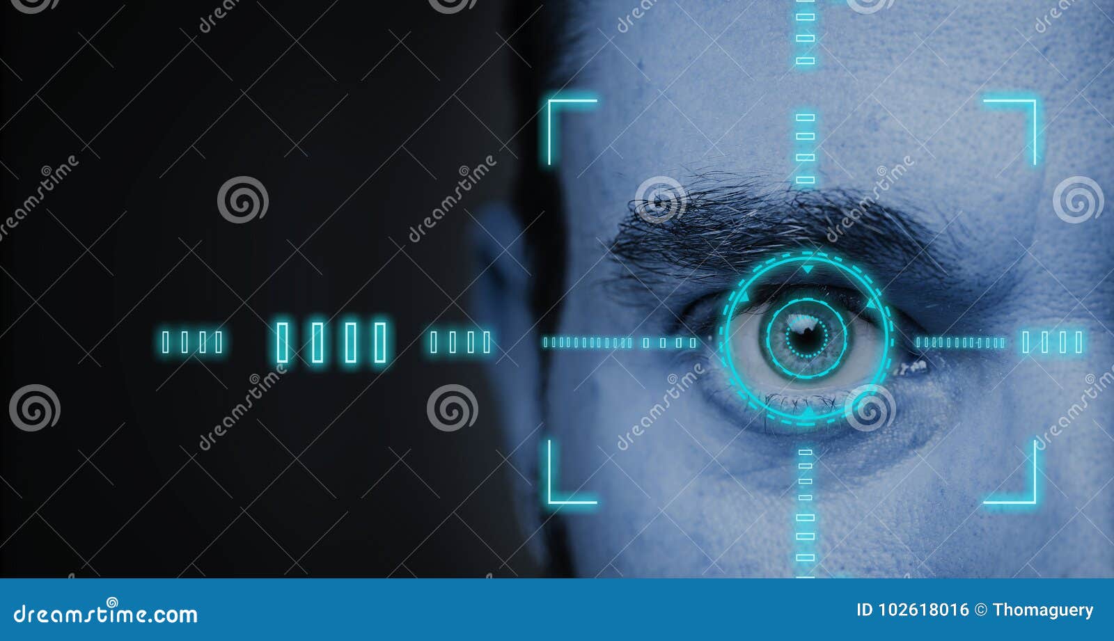 Retina Scan Of Female Eye, Collage With Futuristic Data On Virtual ...