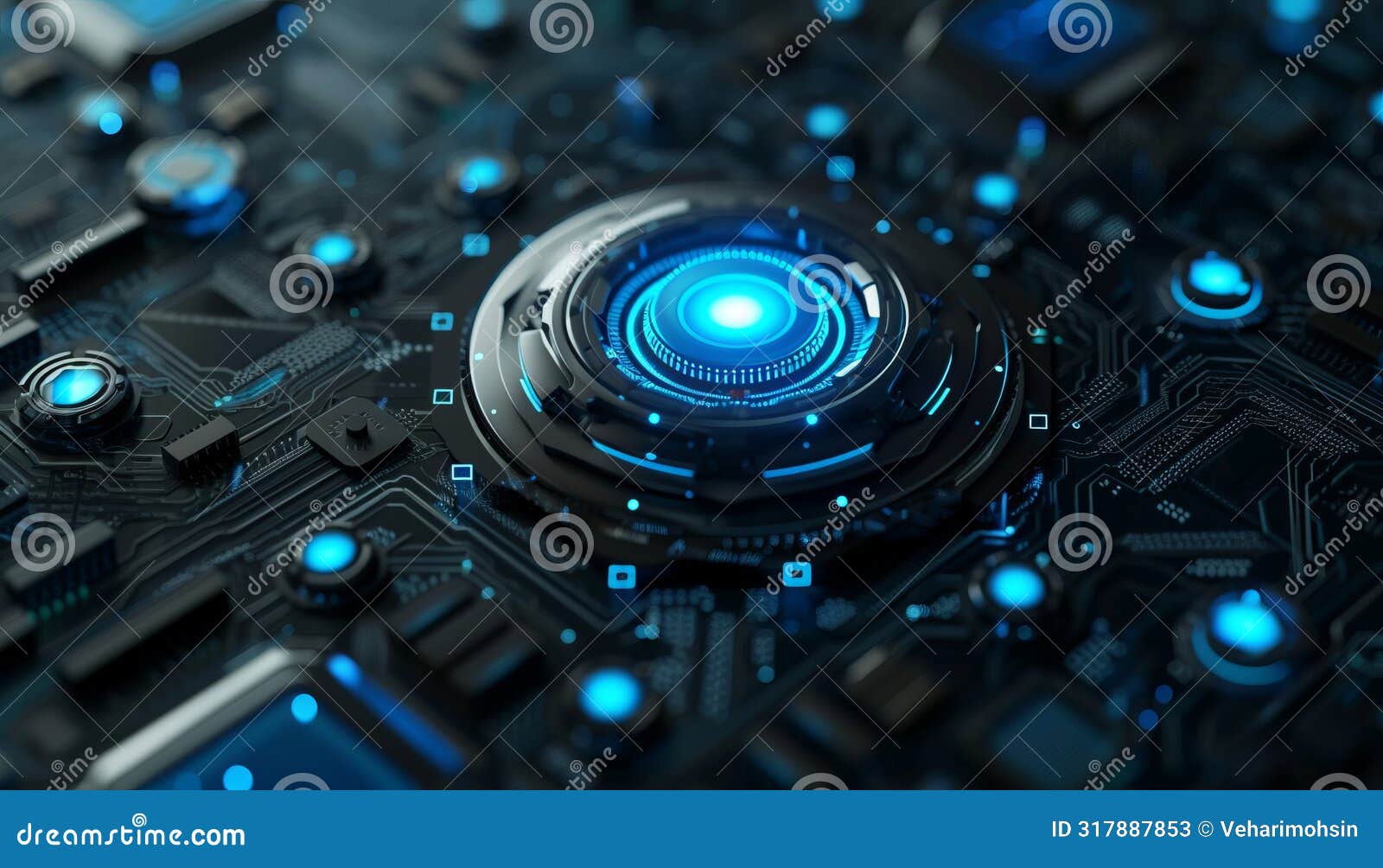 Hi-tech Button. Button Icon on Technology Background Stock Illustration ...