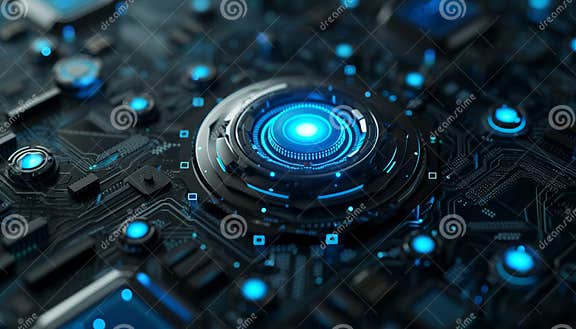 Hi-tech Button. Button Icon on Technology Background Stock Illustration ...