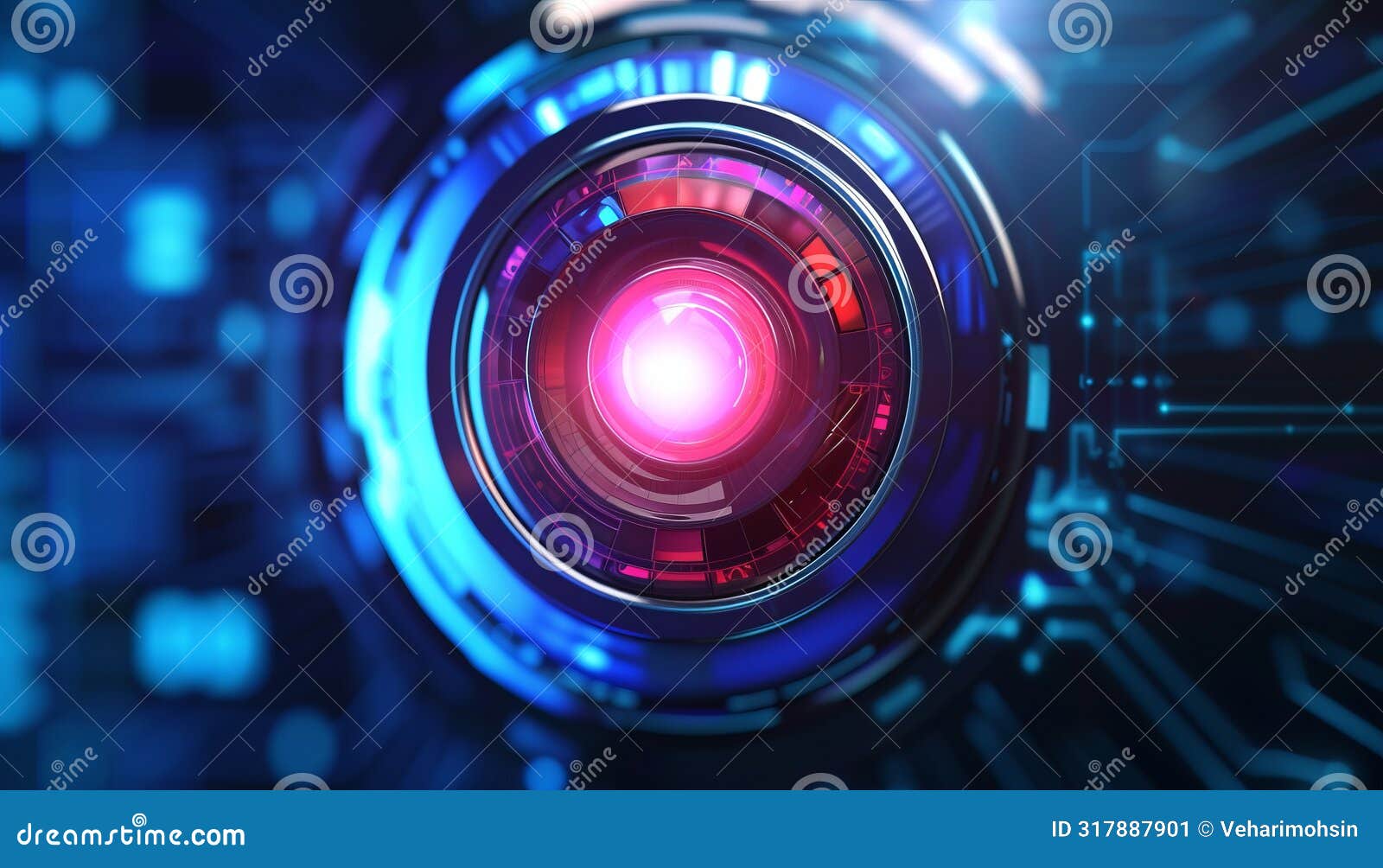 Hi-tech Button. Button Icon on Technology Background Stock Illustration ...