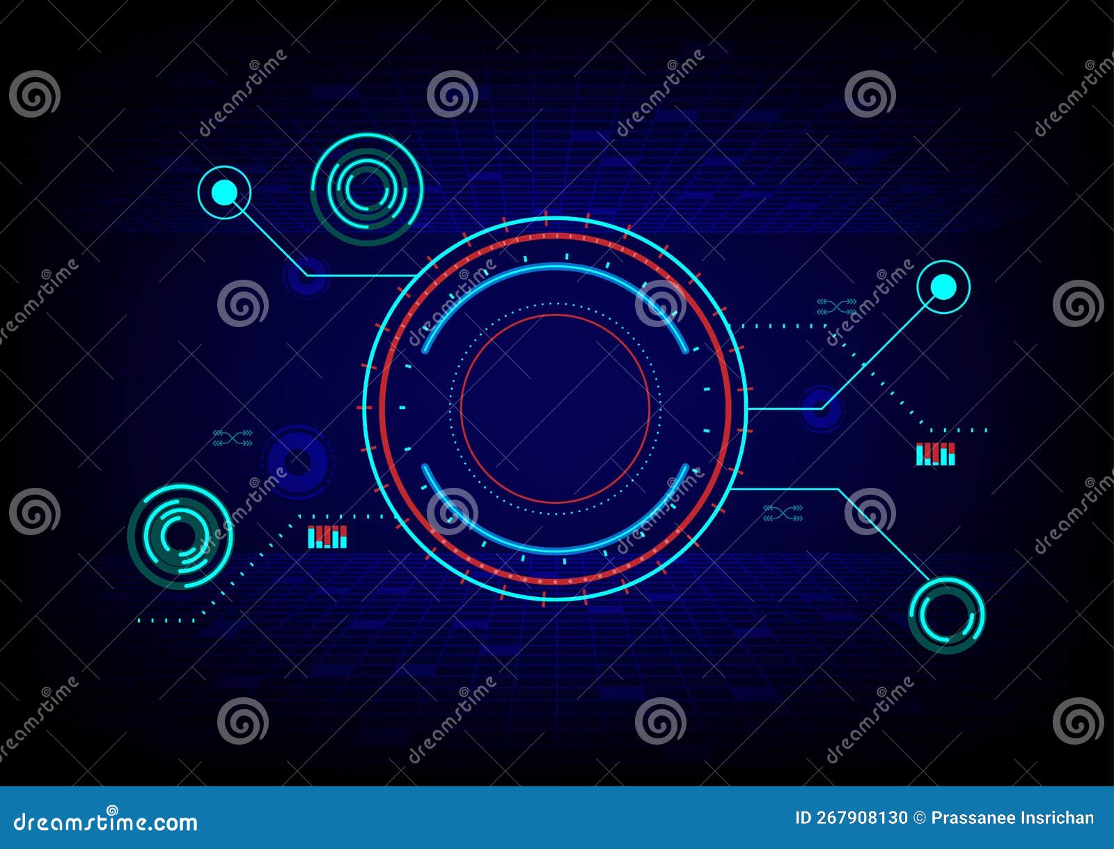 Hi-tech Circle with a Colorful Line, and Rectangular Shapes on a Blue ...
