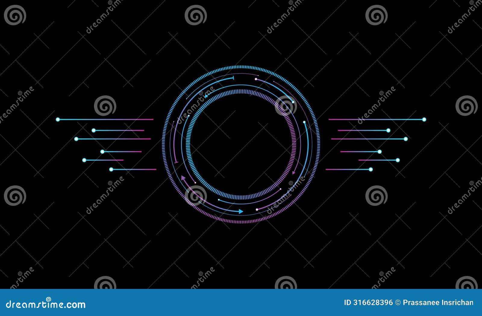 Hi-tech Circle with a Rectangular Shapes on Black Abstract Background ...