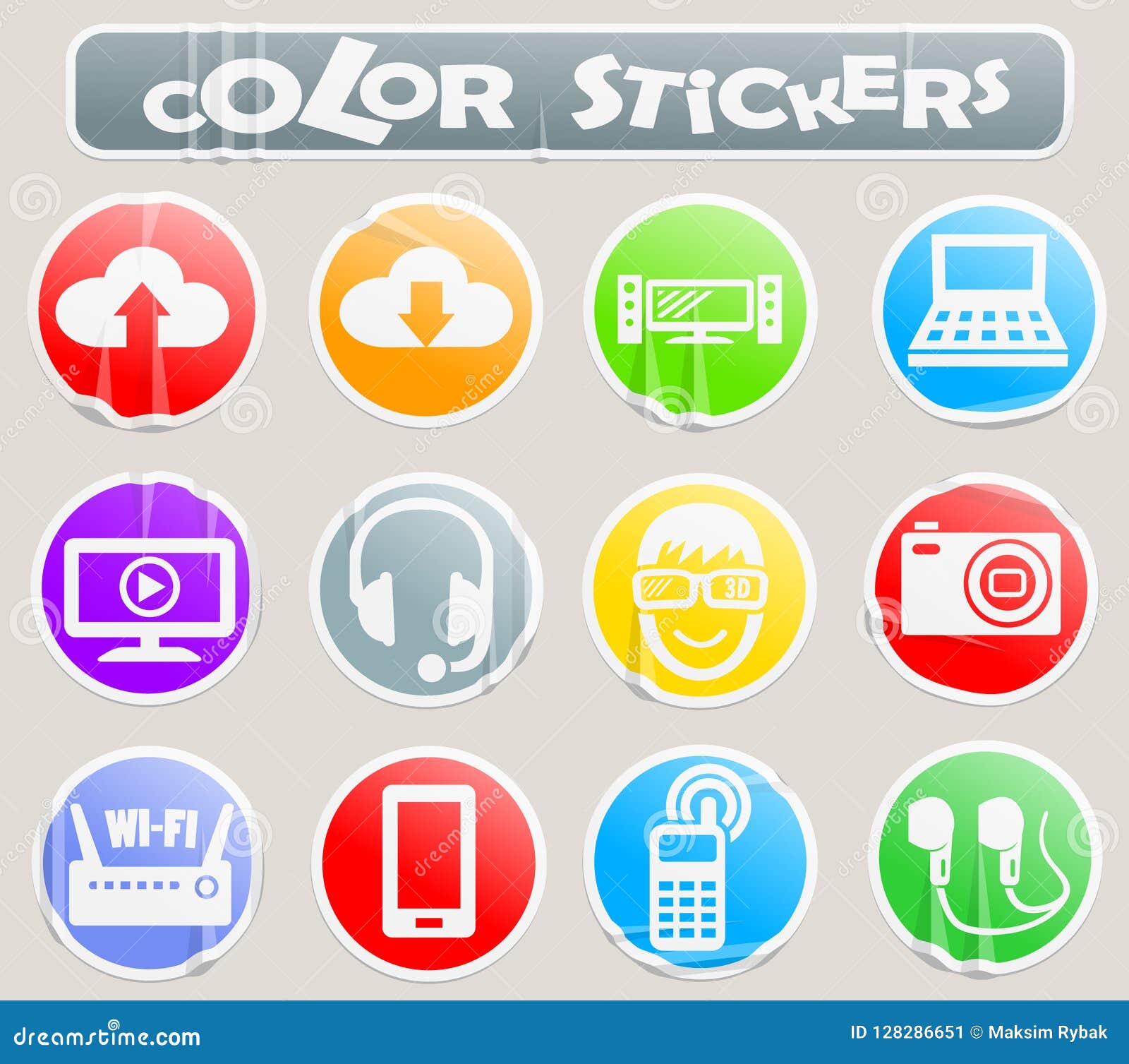 Hi tech color stickers stock vector. Illustration of chip - 128286651