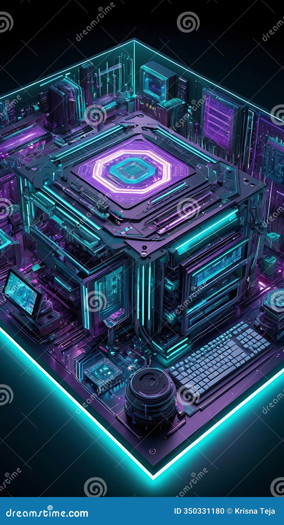Hi-Tech Computer Interior with Energy Core Stock Illustration ...
