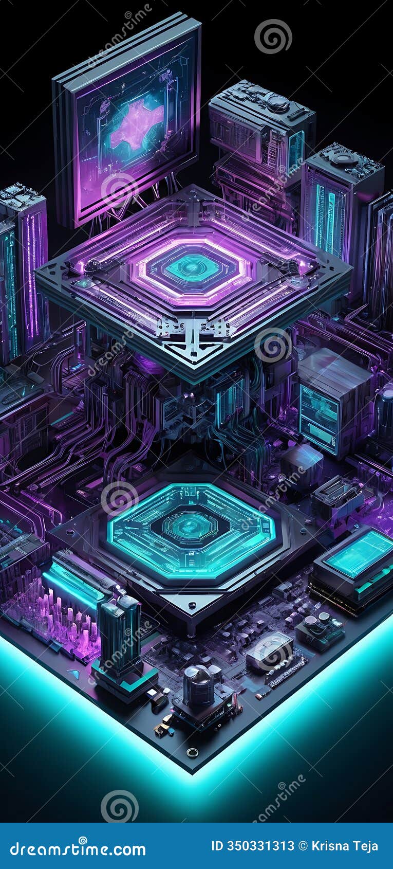 Hi-Tech Computer Interior with Energy Core Stock Illustration ...