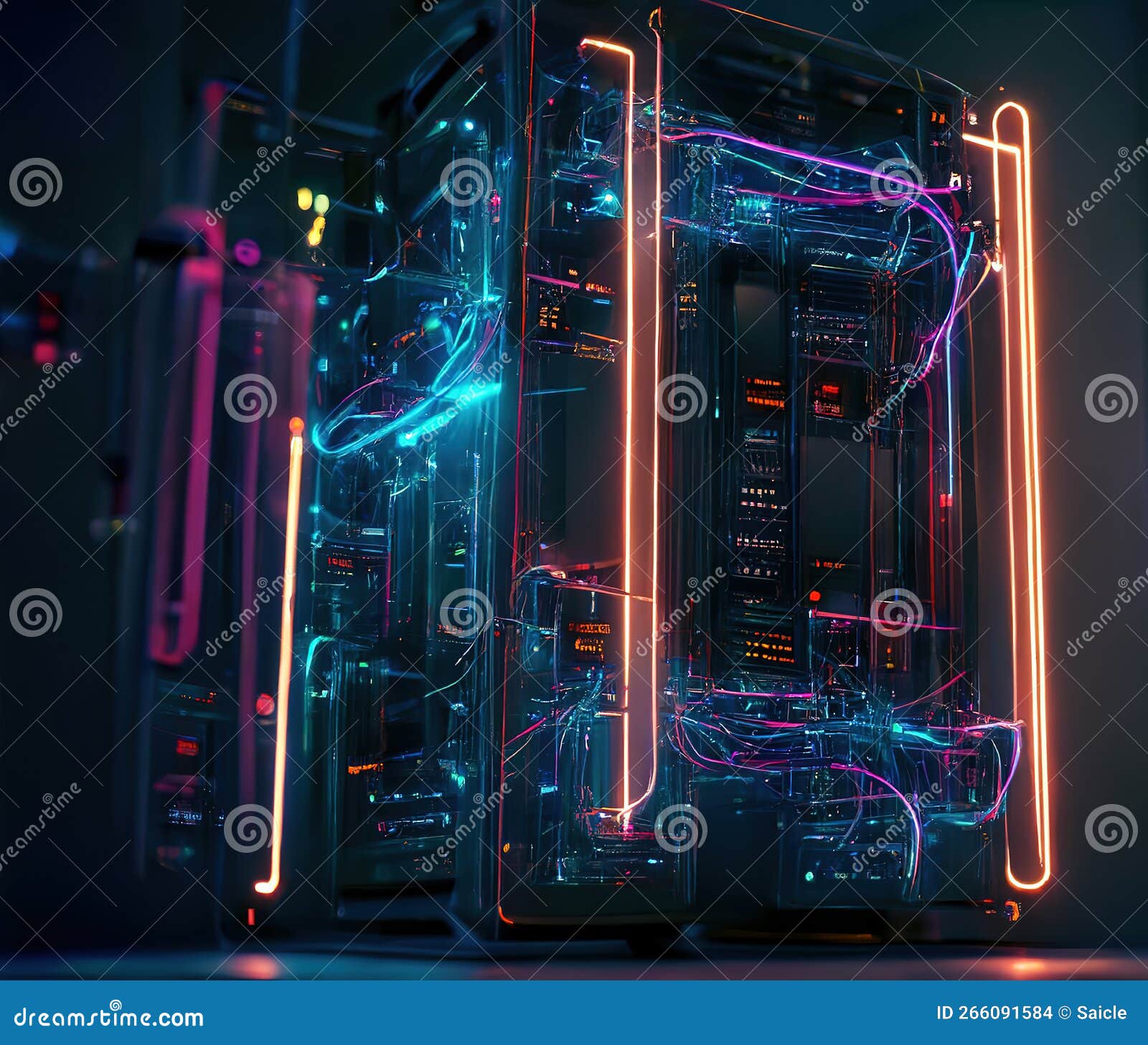 Hi-tech Data Storage Server Rack, Neon Computing Design. AI Generated ...